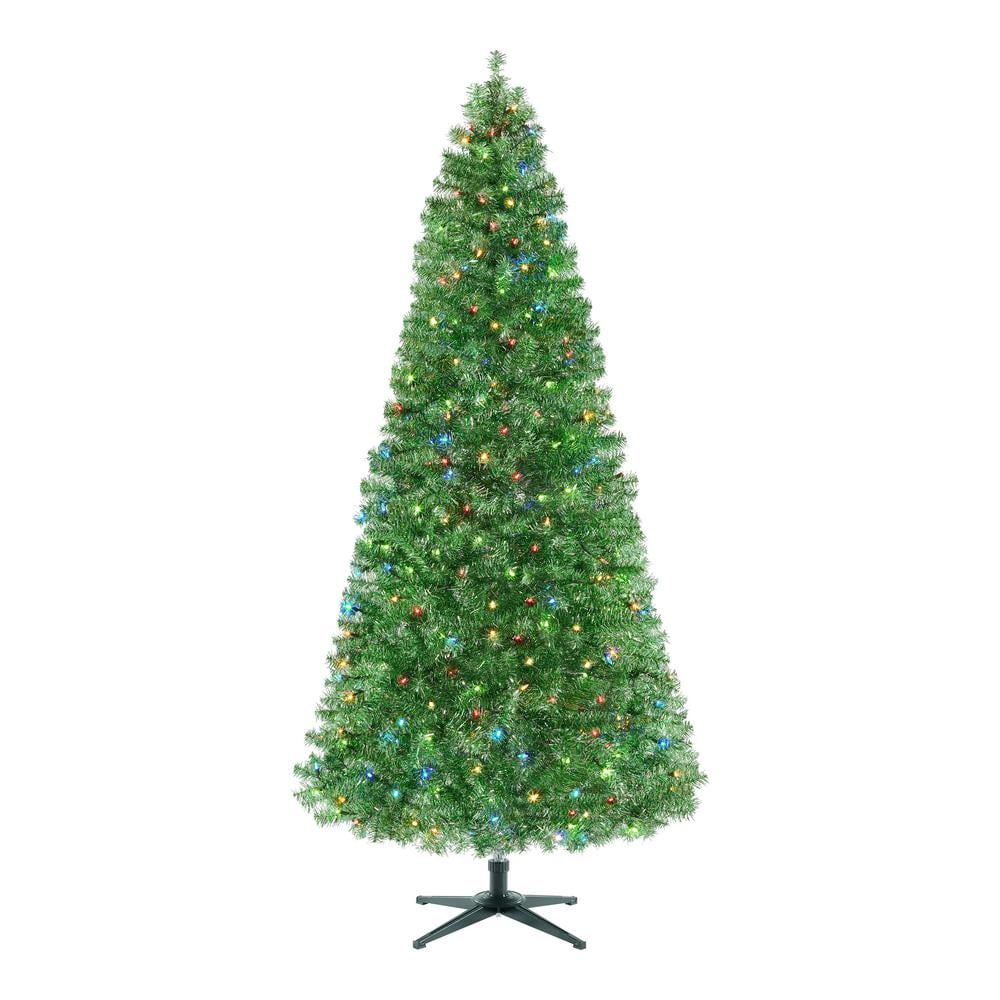 Home Accents Holiday 7 ft Silver and Green Tinsel Spruce LED Pre-Lit ...