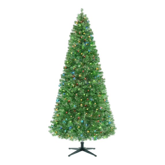 Home Accents Holiday 7 ft Silver and Green Tinsel Spruce LED Pre-Lit ...
