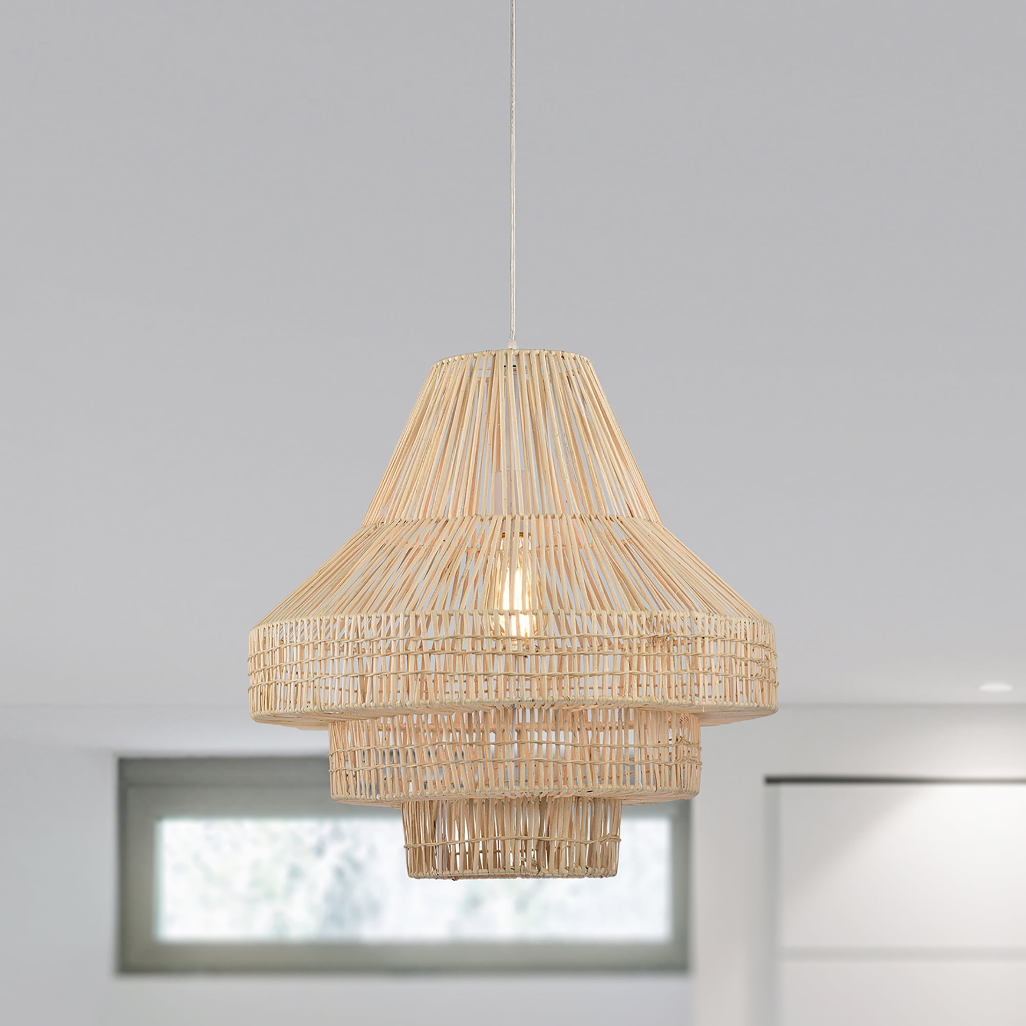 Home Accessories Anita Cream 1-Light 3-Tier Rattan Basket Pendant Light ...