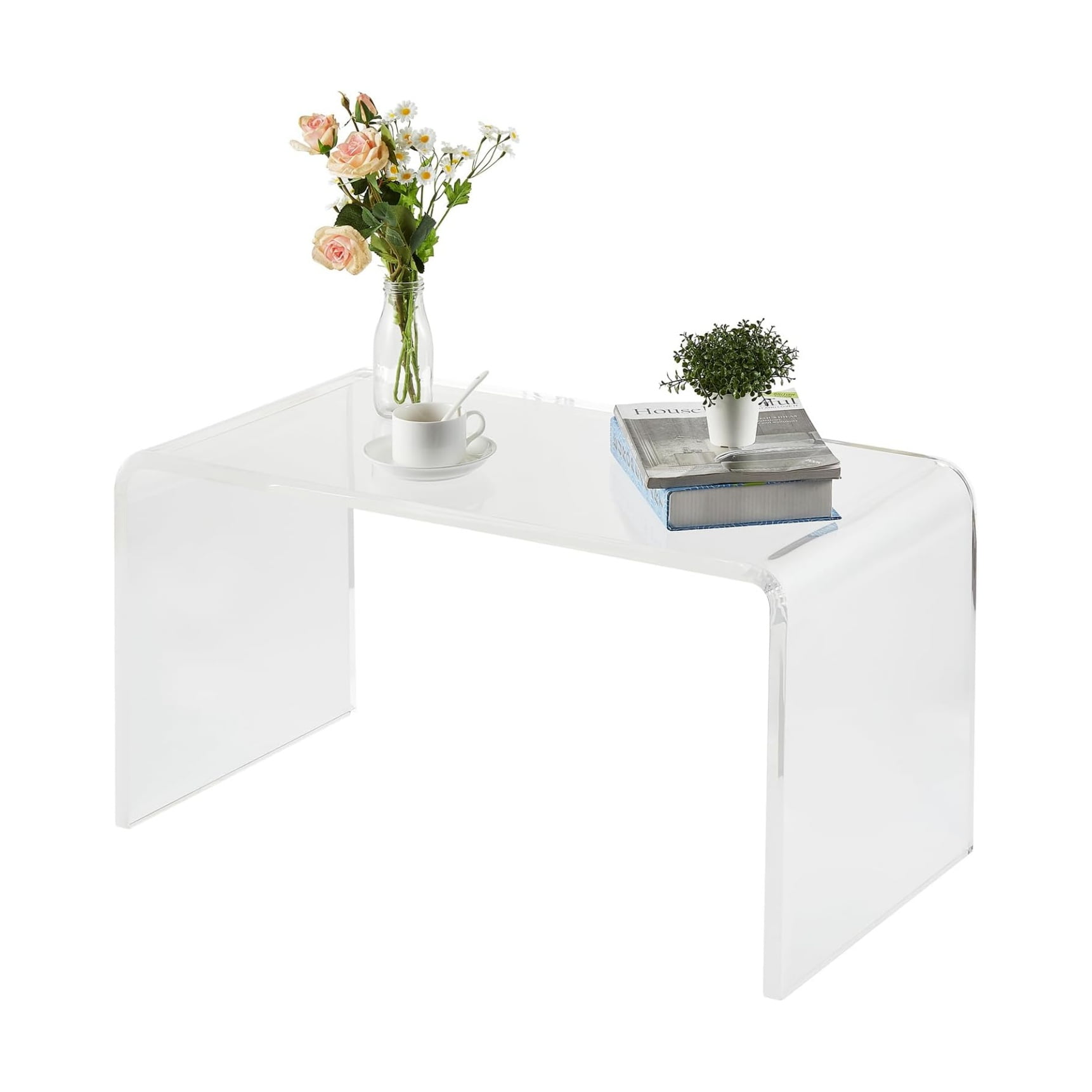 Home Acrylic Coffee Table, U-Shaped Clear Acrylic End Table, 32 x 15.8 ...
