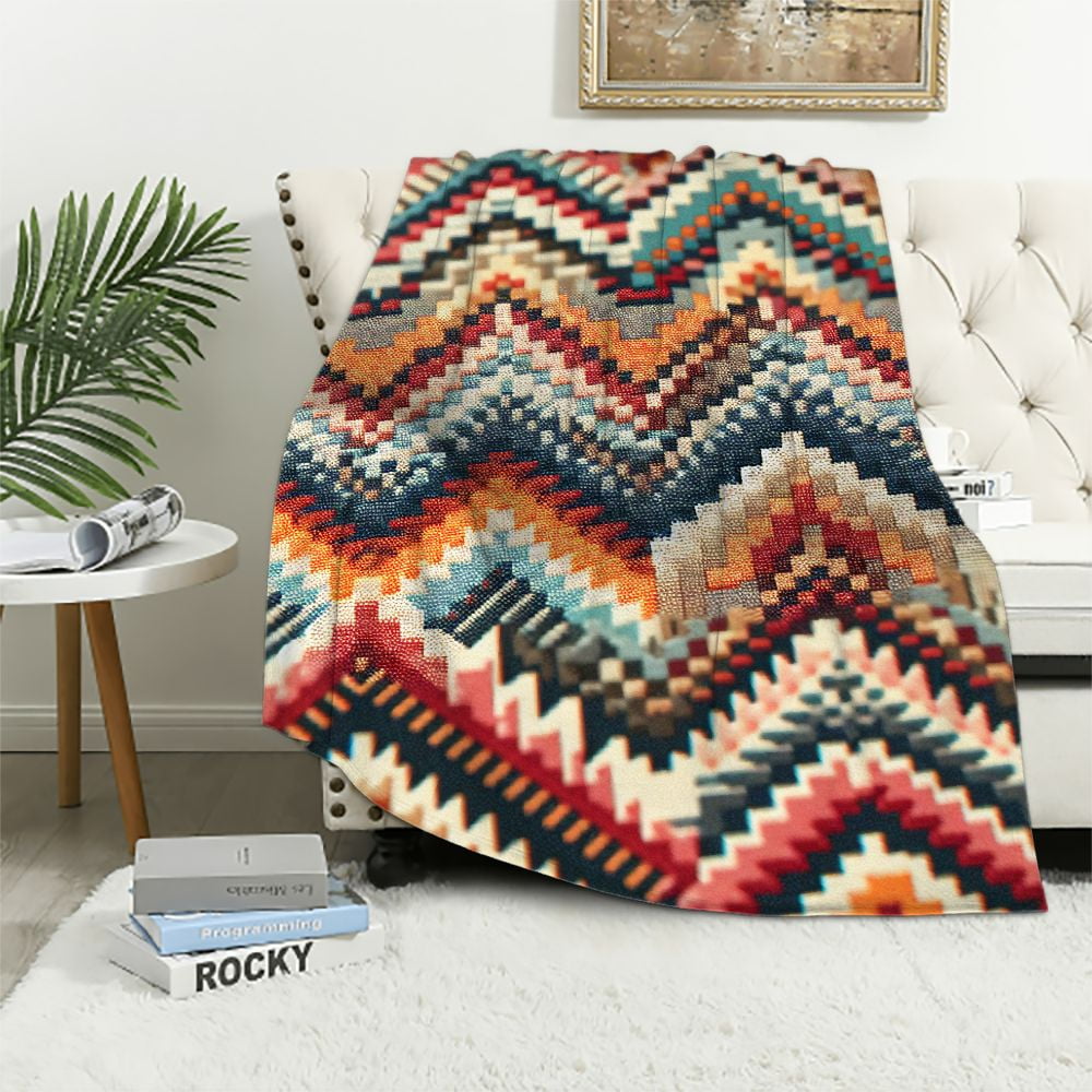 Home Afghan Throw for Couch Bed, Dust Red Boho Throw Blanket for Home ...