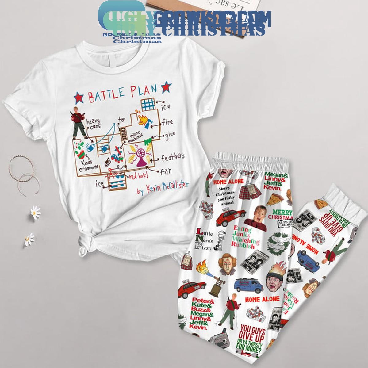 Home Alone Battle Plan By Kevin McCallister Christmas Fleece Pajamas ...