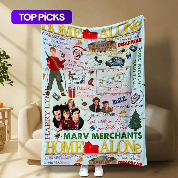 Home Alone Christmas Blanket: Kevin, Wet Bandits, Pizza & Quotes ...