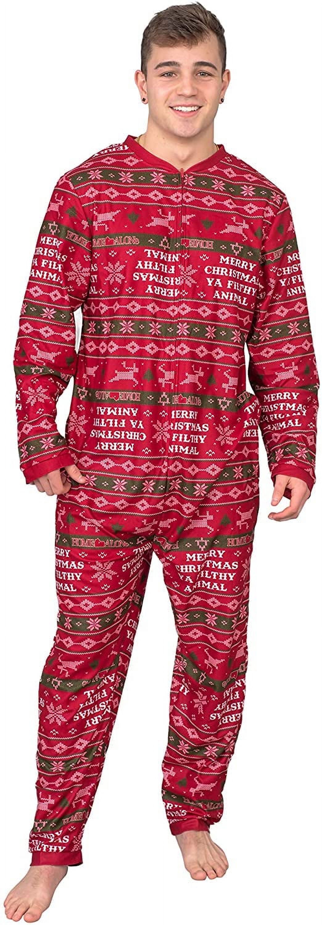 Red Union Suit Sleeper Pajamas with Funny Rear Flap "DANGER BLASTING ...