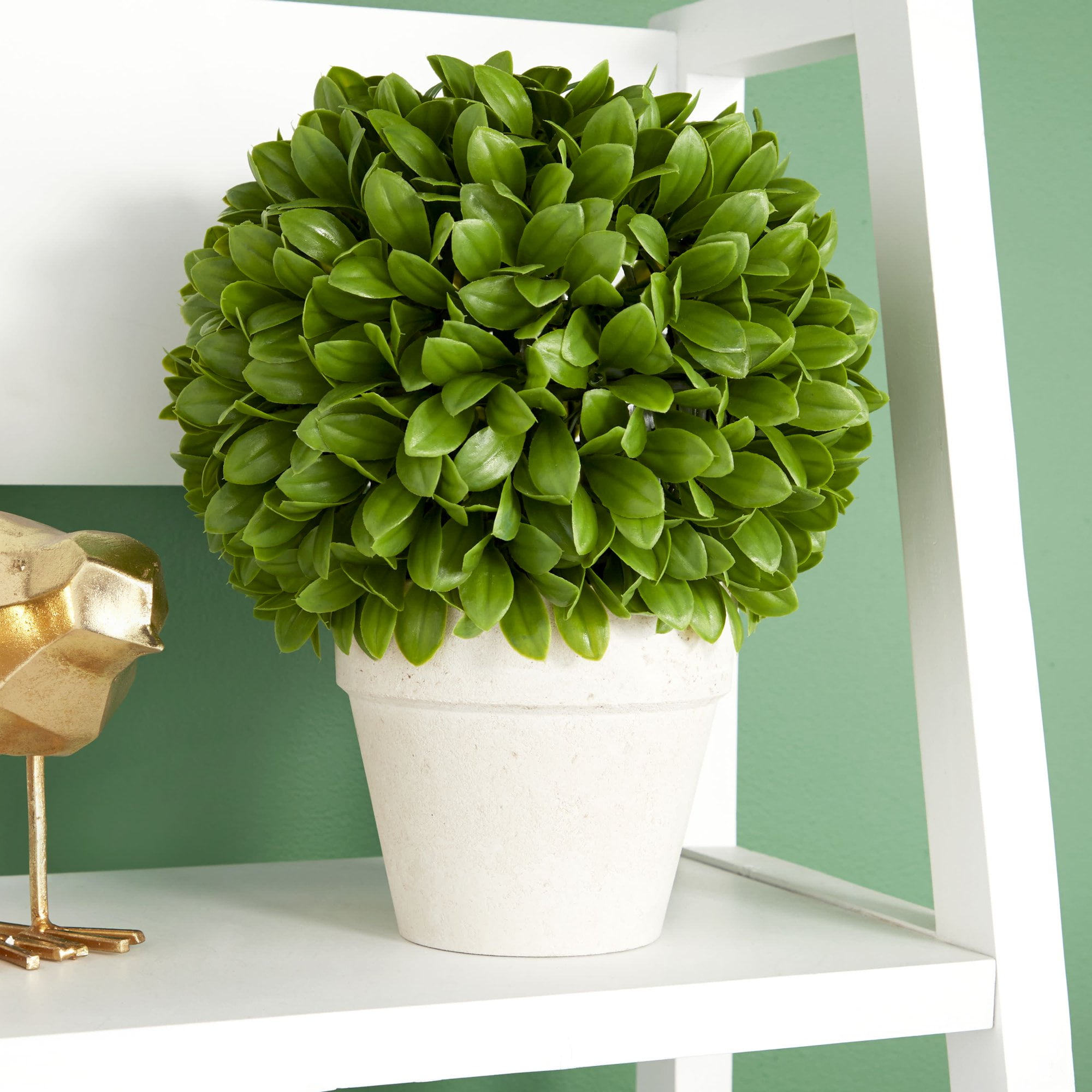 Home And Garden 10"H Green Artificial Faux Boxwood Topiary Ball In Vase ...