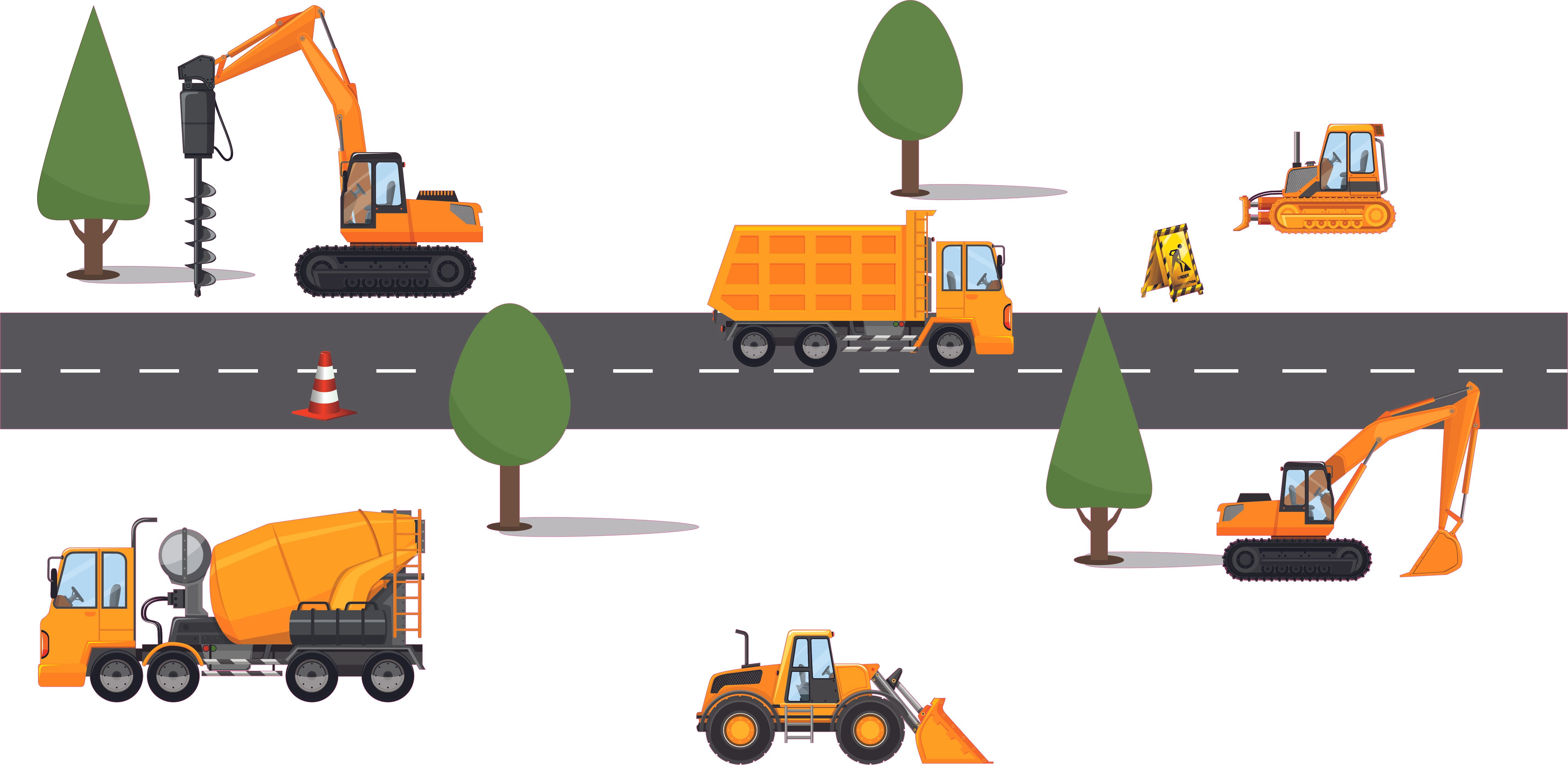 Home Art Construction Vehicles Vinyl Wall Decal - 20" x 30" Removable ...