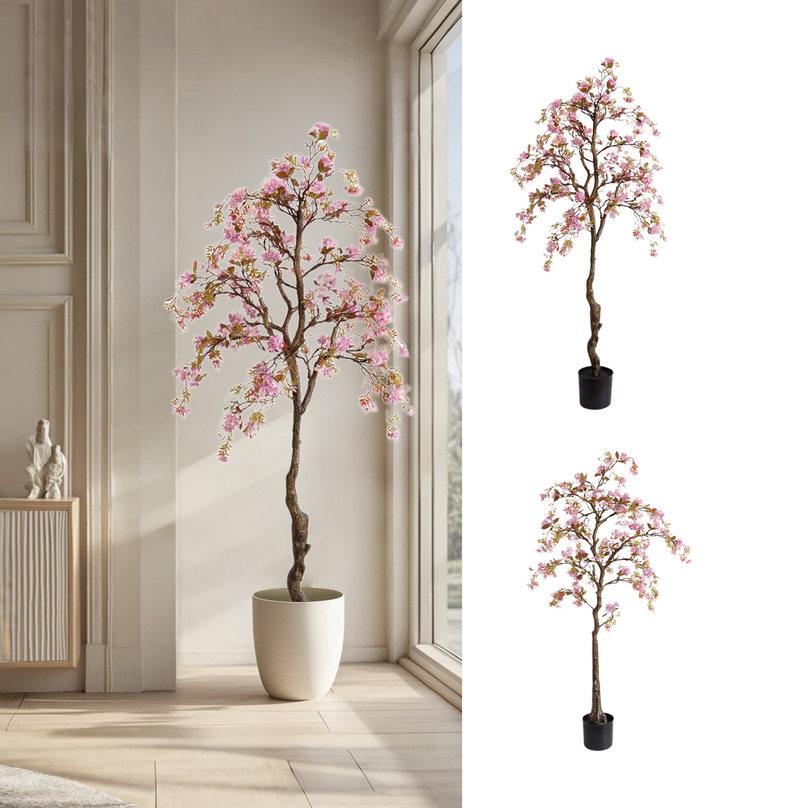 Home Artificial Tree, Faux Begonia Flower Tree, Realistic Potted Silk ...