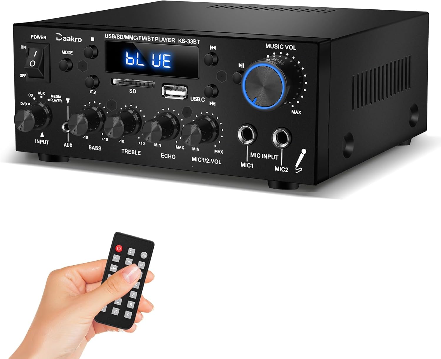 Home Audio Amplifier, HiFi Mini 2-Channel Amp with Bluetooth 5.0 ...