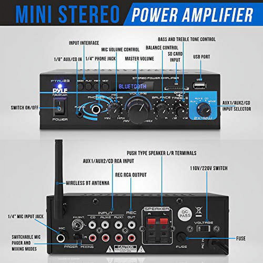 Home Audio Power Amplifier System - 2X40W Mini Dual Channel Mixer Sound ...