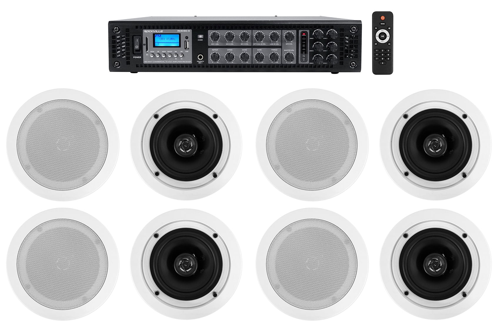 Home Audio System+8) 5.25" White Ceiling Speakers 4 Bedroom/Living Room ...