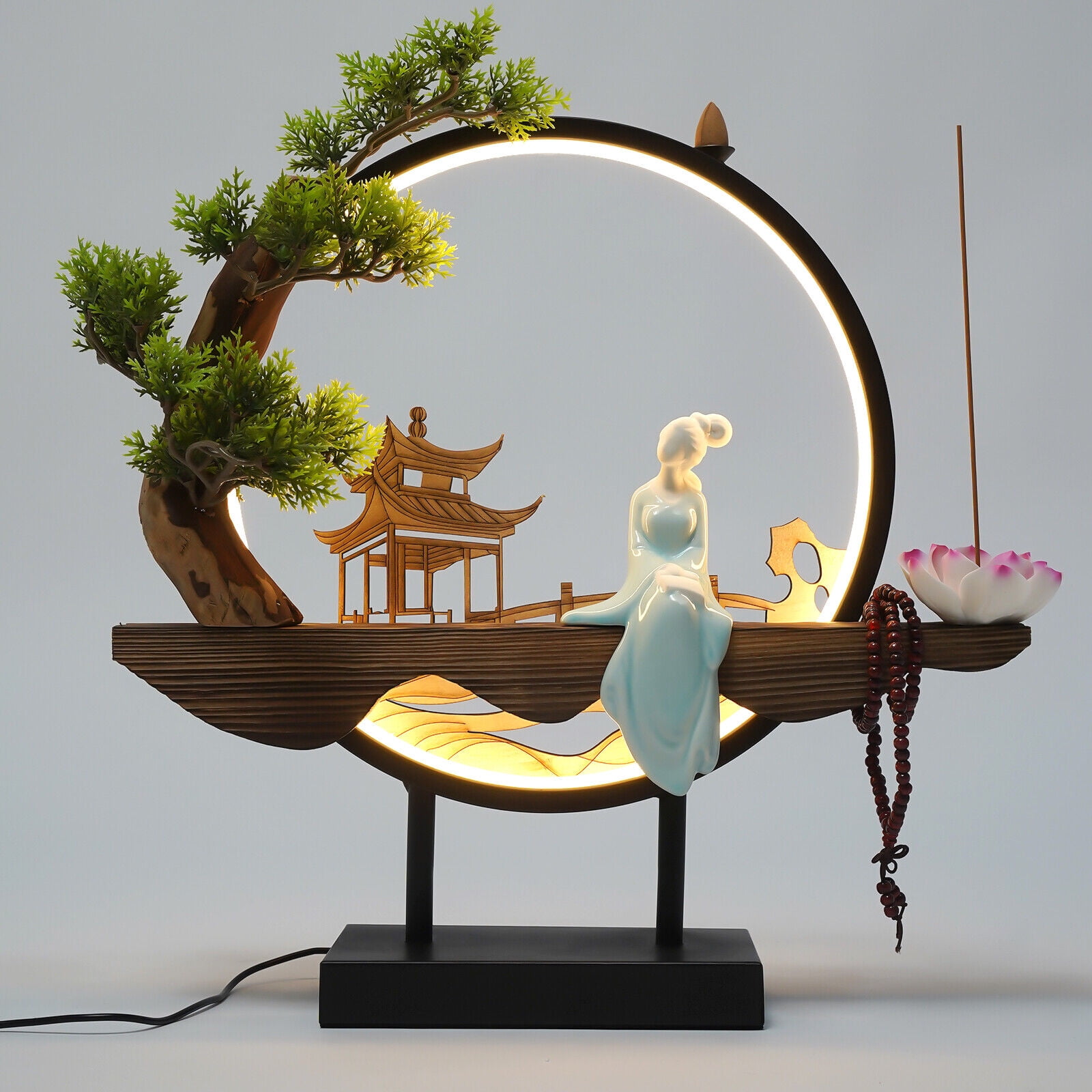 Home Backflow Incense Holder with LED Light and Pines, Ceramic Lady ...