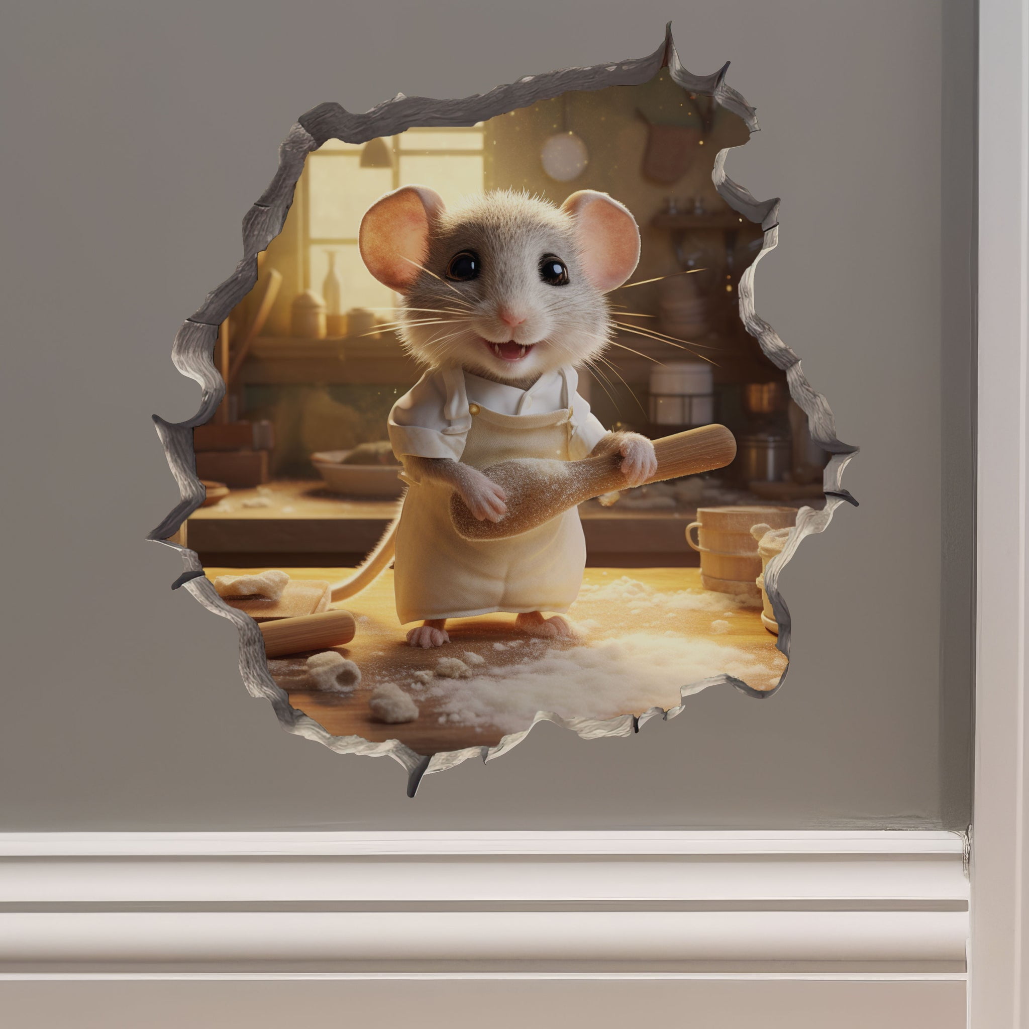Home Baker Mouse in Mouse Hole Decal - Mouse Hole 3D Wall Sticker ...