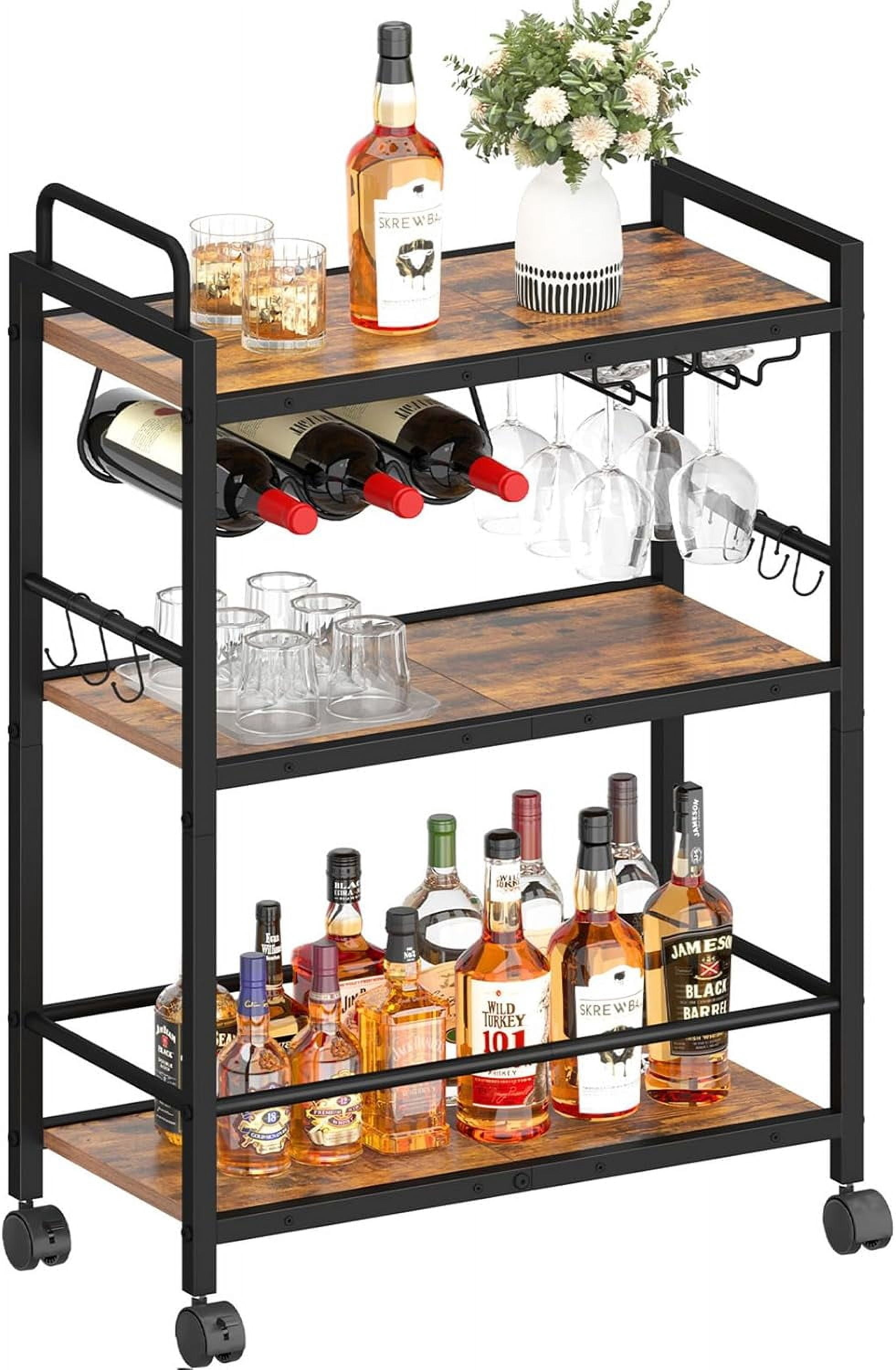 Home Bar Serving Cart, Serving Cart with Wheels and Handle, 3 Tier ...
