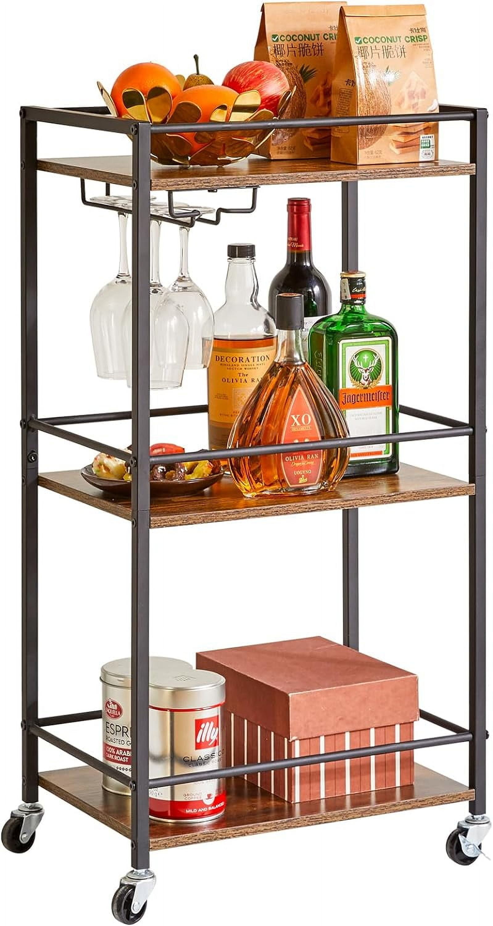 Home Bar Serving Cart,Small Bar Cart with 3-Tier, Mobile Drink Shelf ...