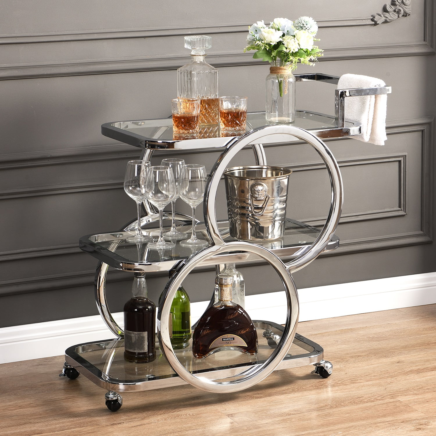 Home Bar Serving Carts 3 Tier Kitchen Carts on Wheels Mobile Bar Carts ...