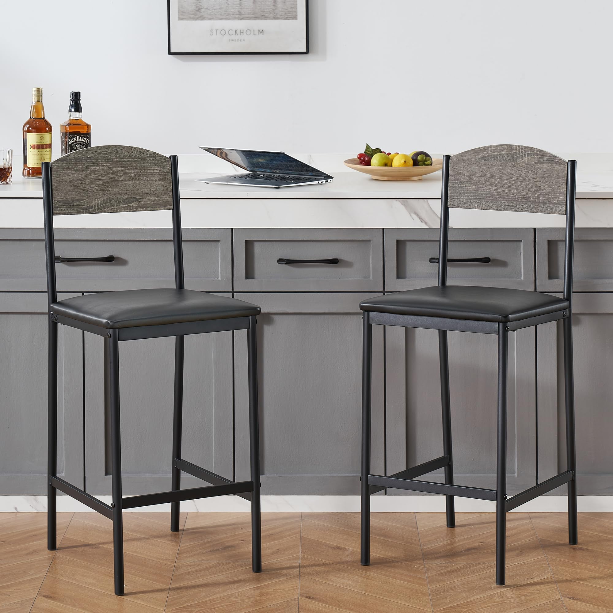 Home Bar Table Set with Footrest, Kitchen Dining Table with Upholstered ...