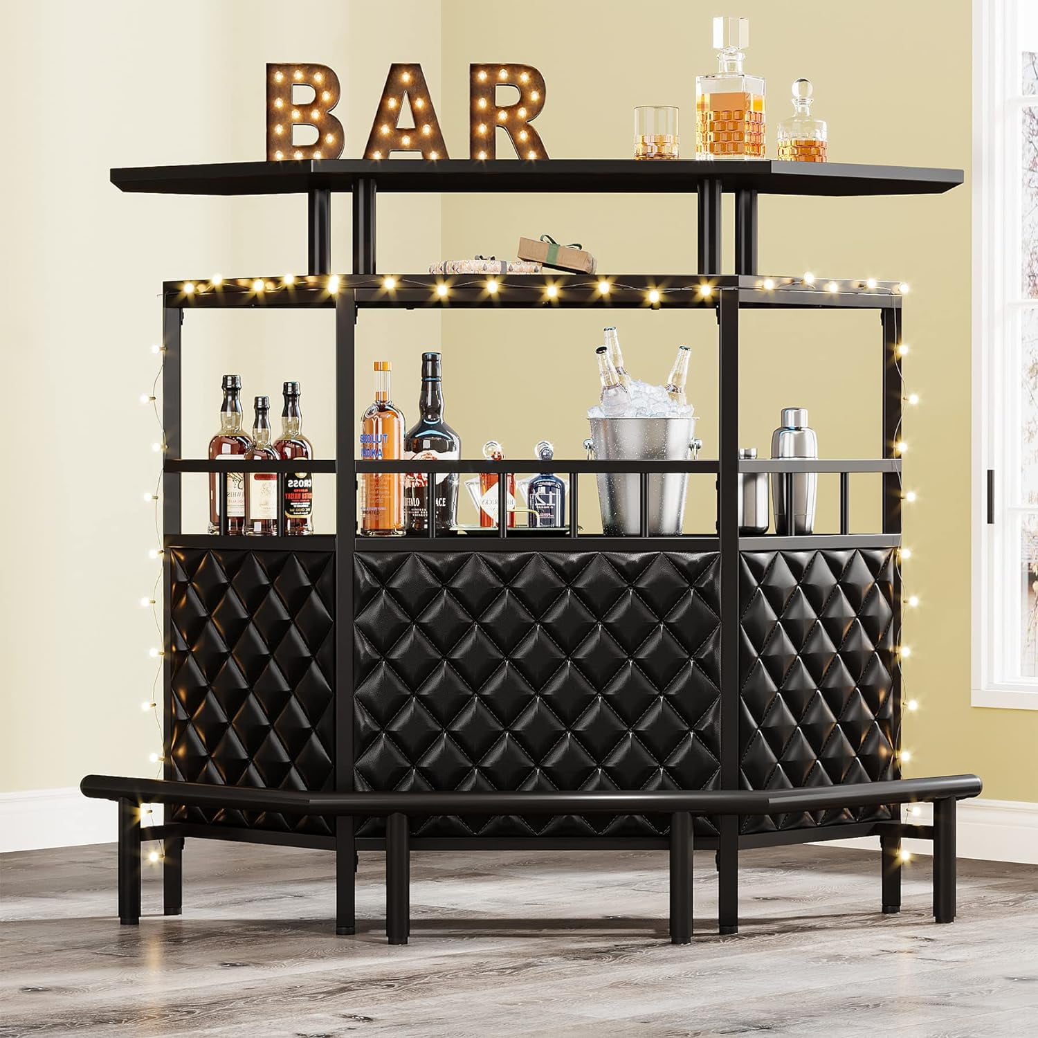 Home Bar Unit 4 Tier Liquor Bar Table with Wine Glass Holder and ...