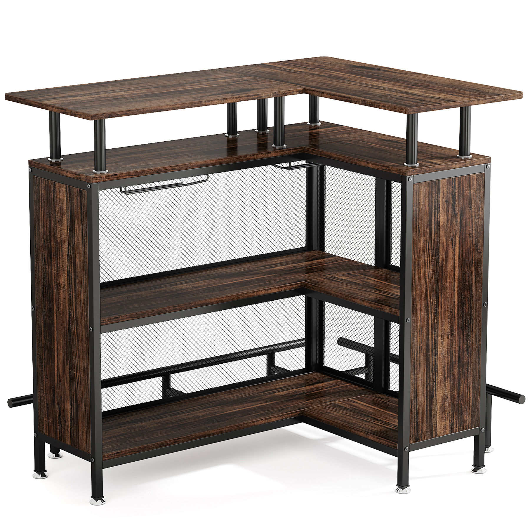 Home Bar Unit, L-Shaped Bar Table with Stemware Racks and 2-Tier ...