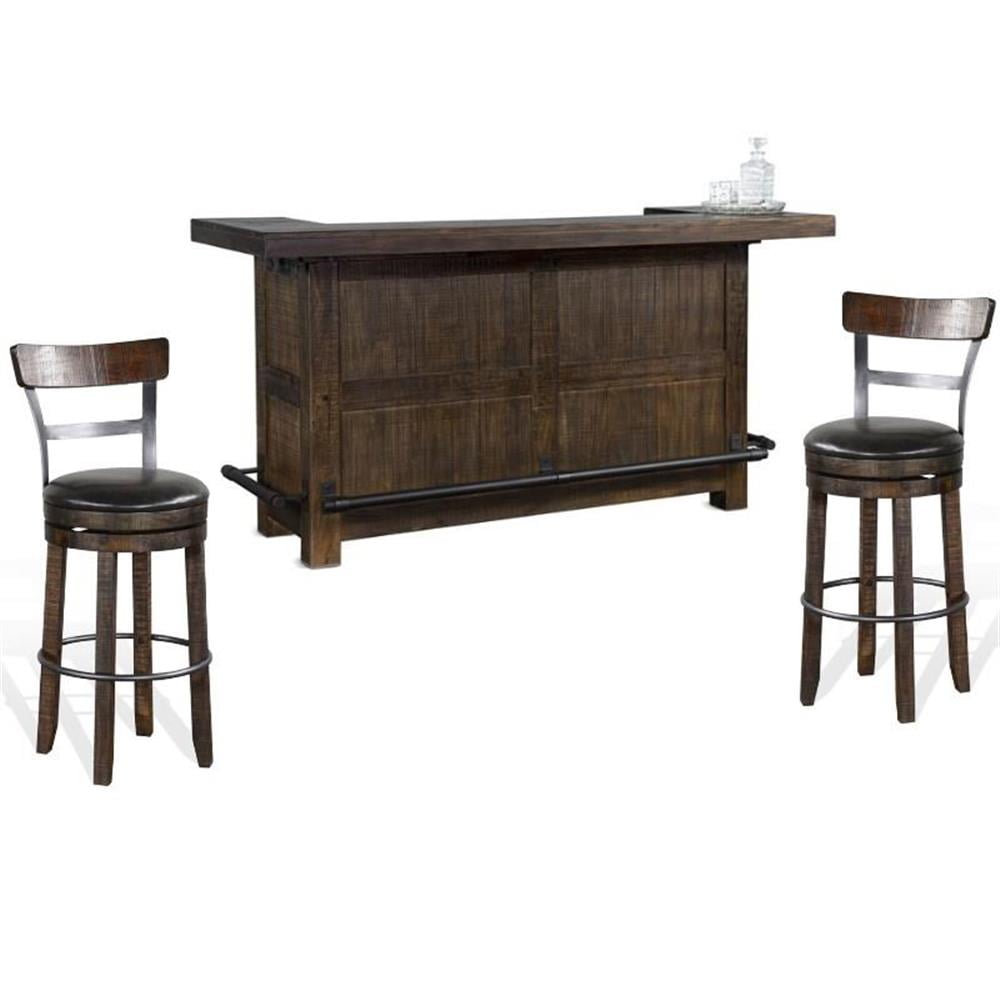Home Bar and Swivel Bar Stools with Back in Tobacco Leaf 3 Piece Set ...