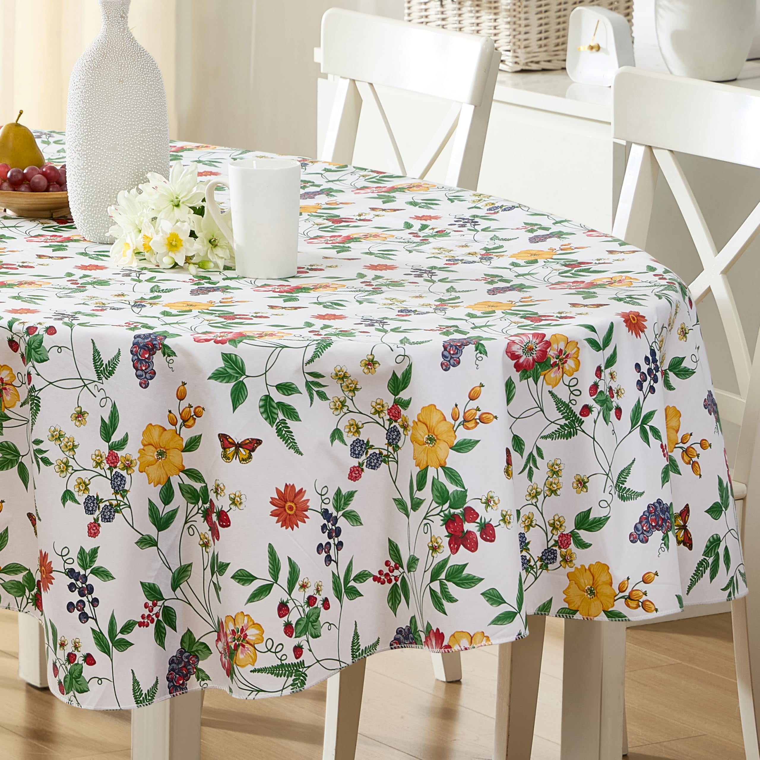 Home Bargains Plus English Berry Garden 60 x 84 Inch Oval Vinyl Dining ...