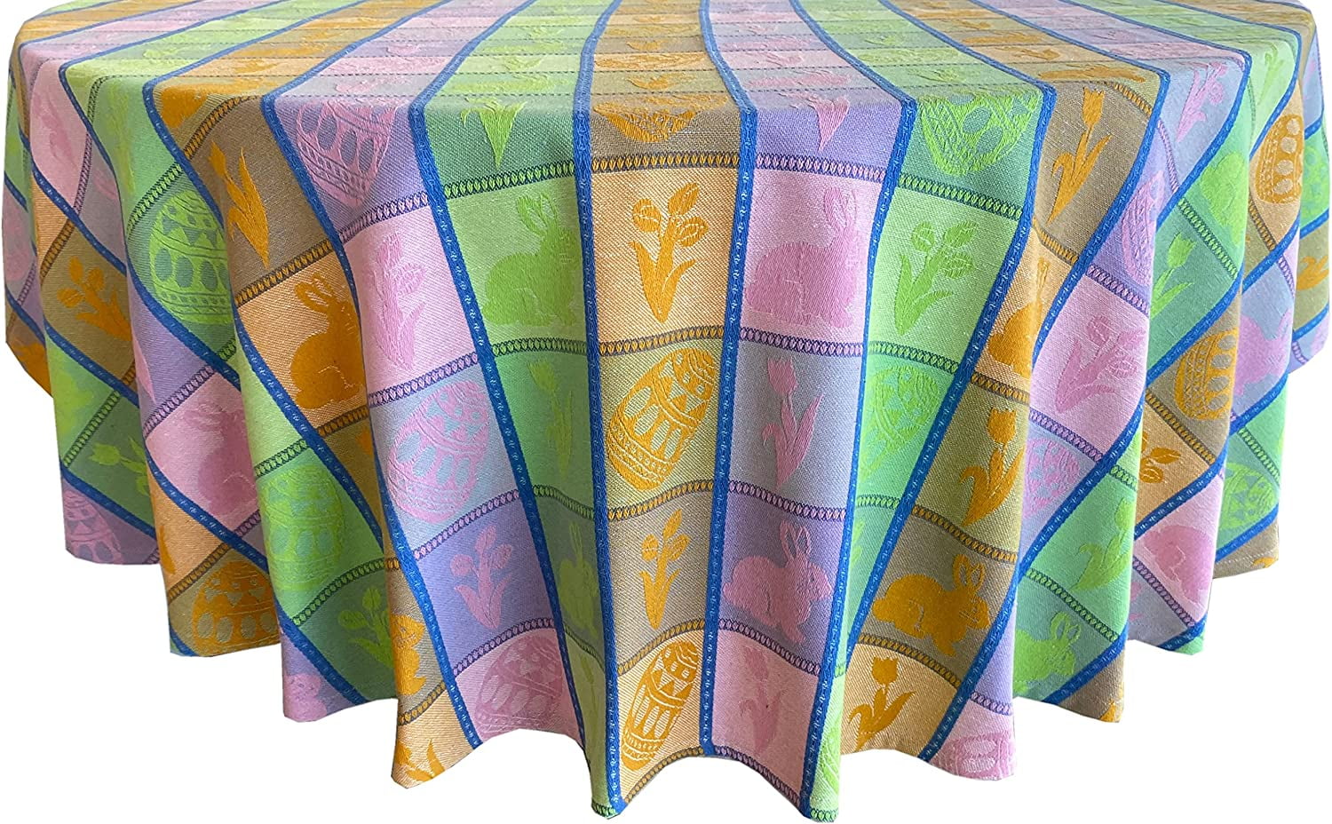 Home Bargains Plus Cotton Oval Tablecloth, Pastel Patchwork Plaid, 60 x ...