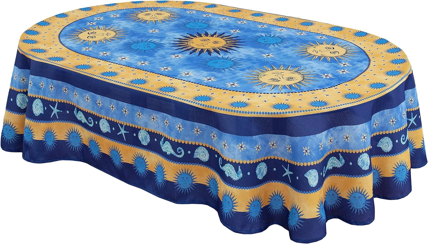 Home Bargains Plus Mediterranean Blue Sun 60 x 84 inch Oval Fabric ...