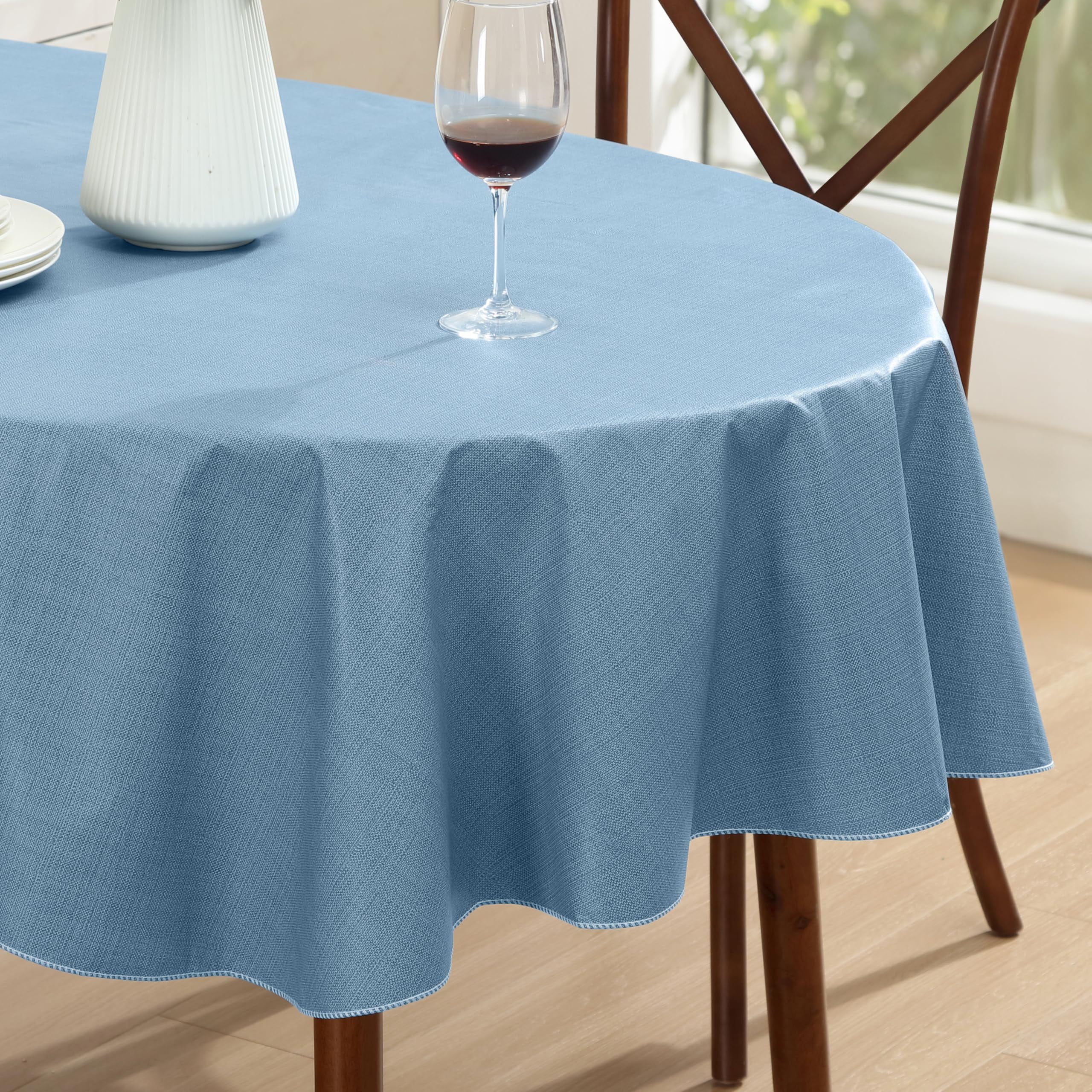 Home Bargains Plus Chambray Blue Café Hotel 60 x 84 inch Oval Vinyl ...