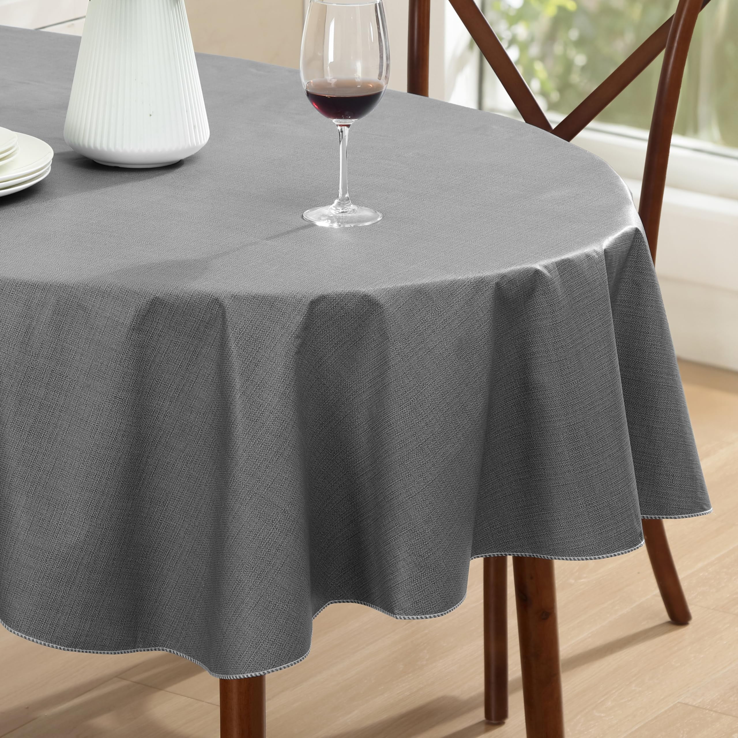 Home Bargains Plus Oval Vinyl Tablecloth with Flannel Backing, Café ...