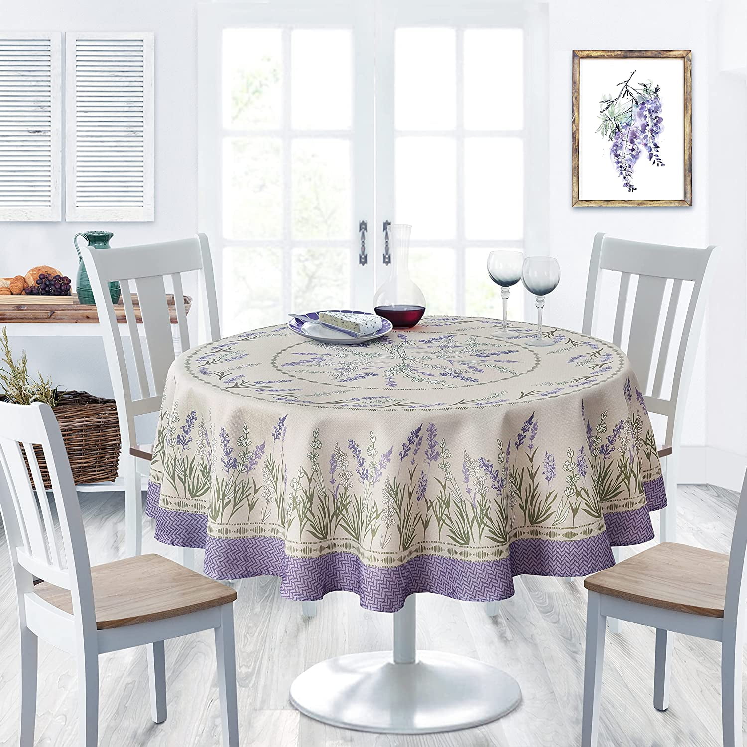 Home Bargains Plus Provence 70 Inch Round Tablecloth, Washable Dining ...