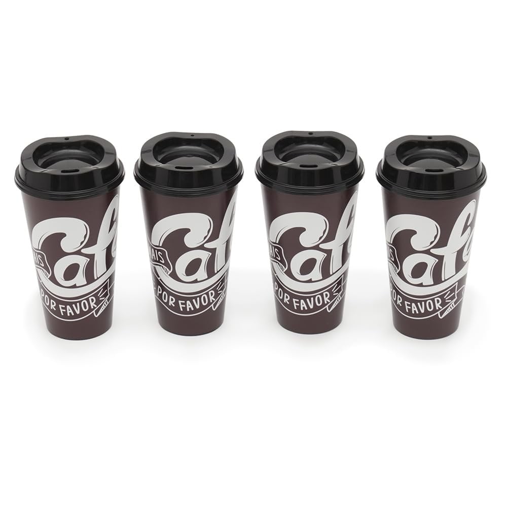 Home Basics 16 oz. 4-Pack of Reusable Plastic Coffee Cups with Lids ...