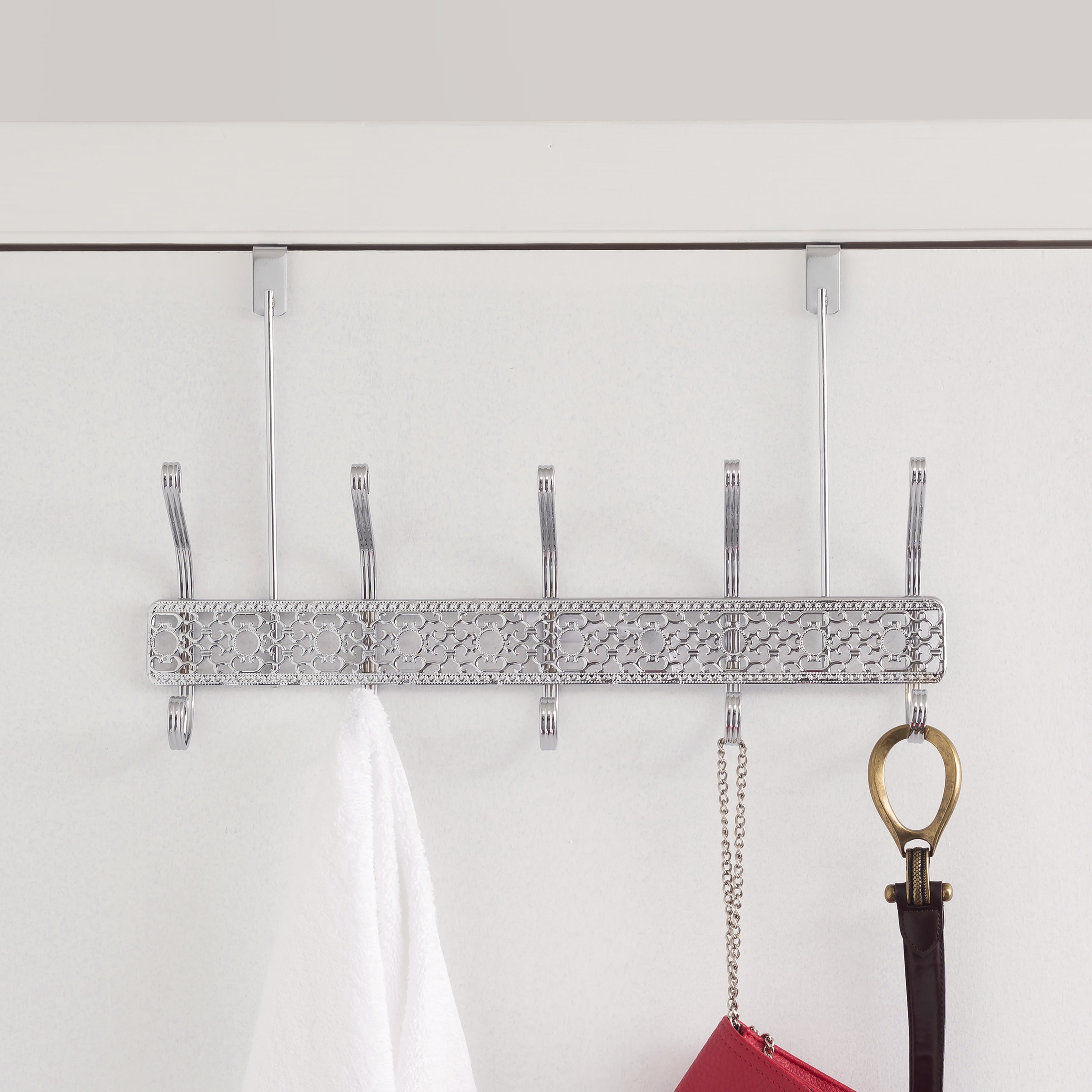 Home Basics 5 Dual Hook Chrome Plated Steel over The Door Hanging Rack ...