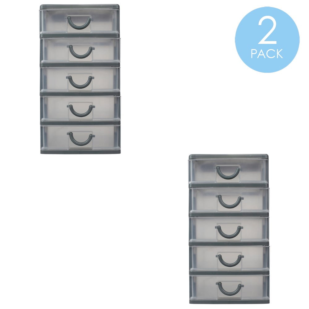 Home Basics 5-Tier Plastic Drawer Organizer, Grey, 2 Pack - Walmart.com