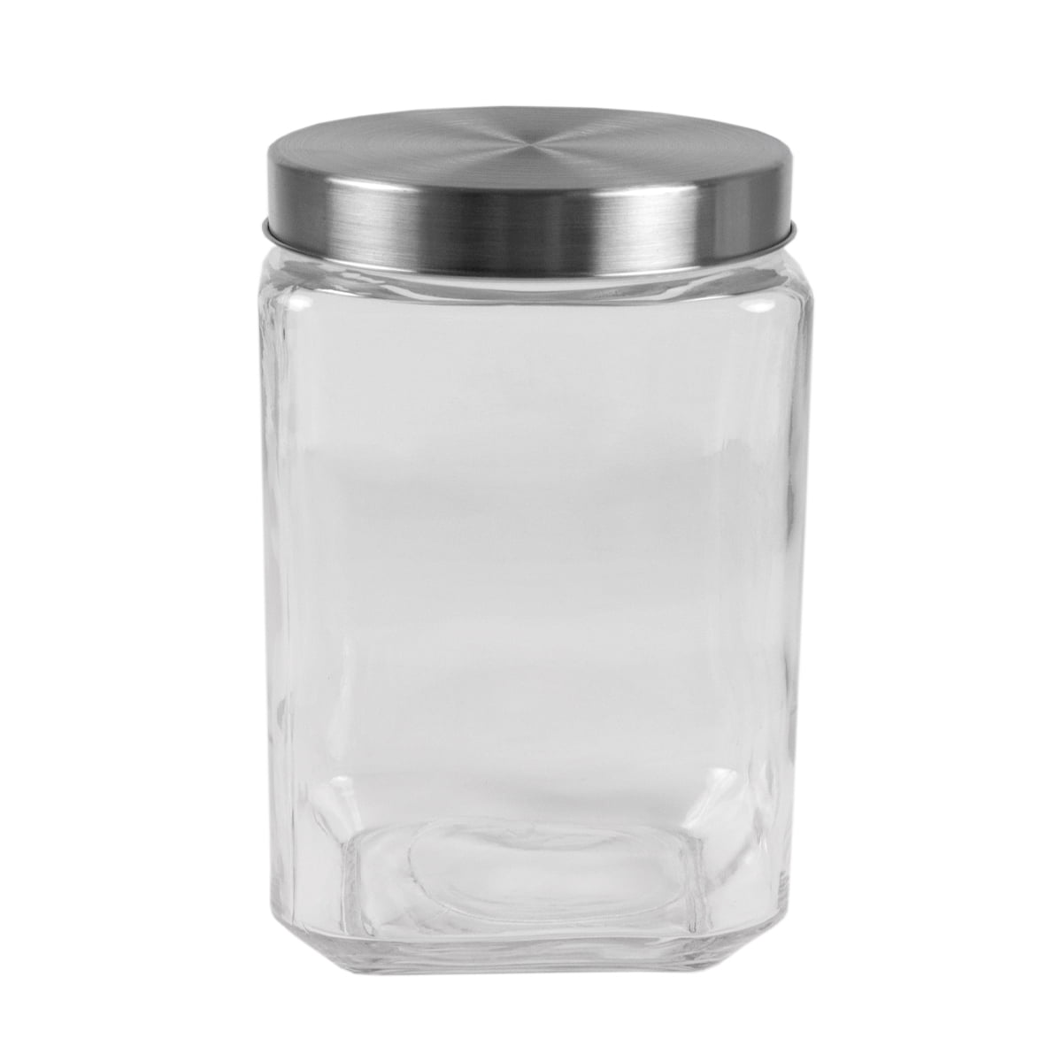 Home Basics 56 Oz Square Glass Canister With Brushed Stainless Steel Lid Clear