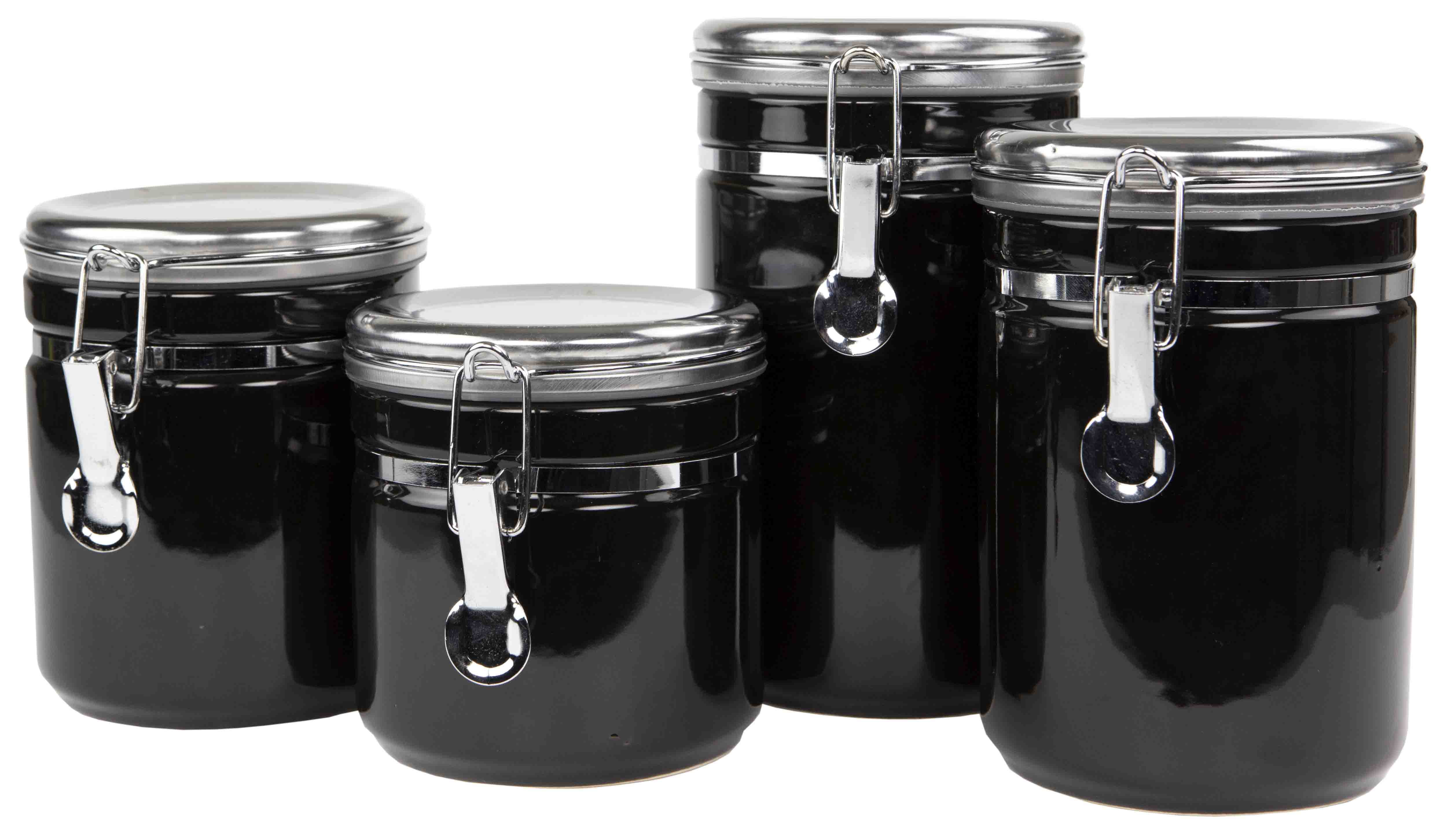 Home Basics Canister Set with Stainless Steel Tops, Black, 4 Piece, 25 ...