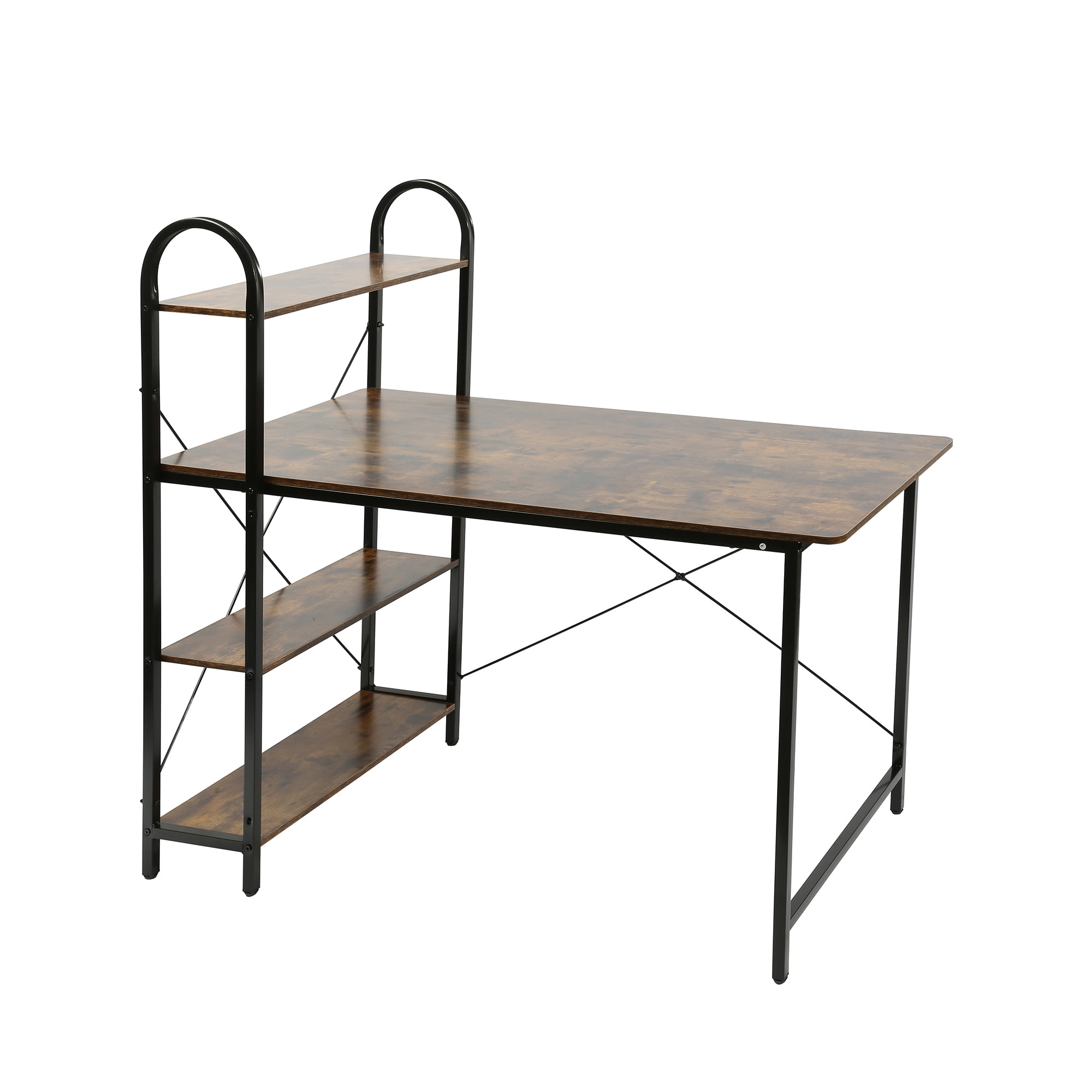 Home Basics Computer Desk With Shelves, Rustic Brown - Walmart.com
