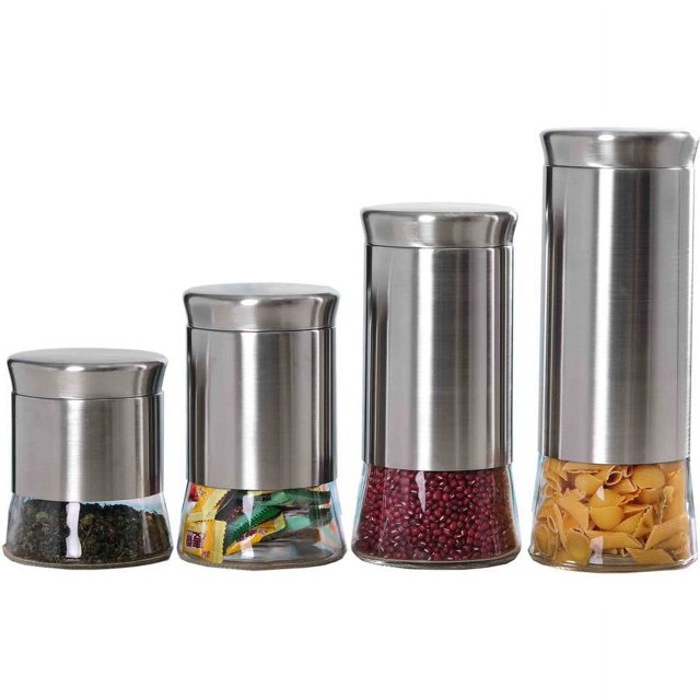 Home Basics Essence Collection 4 Piece Stainless Steel Canister Set ...