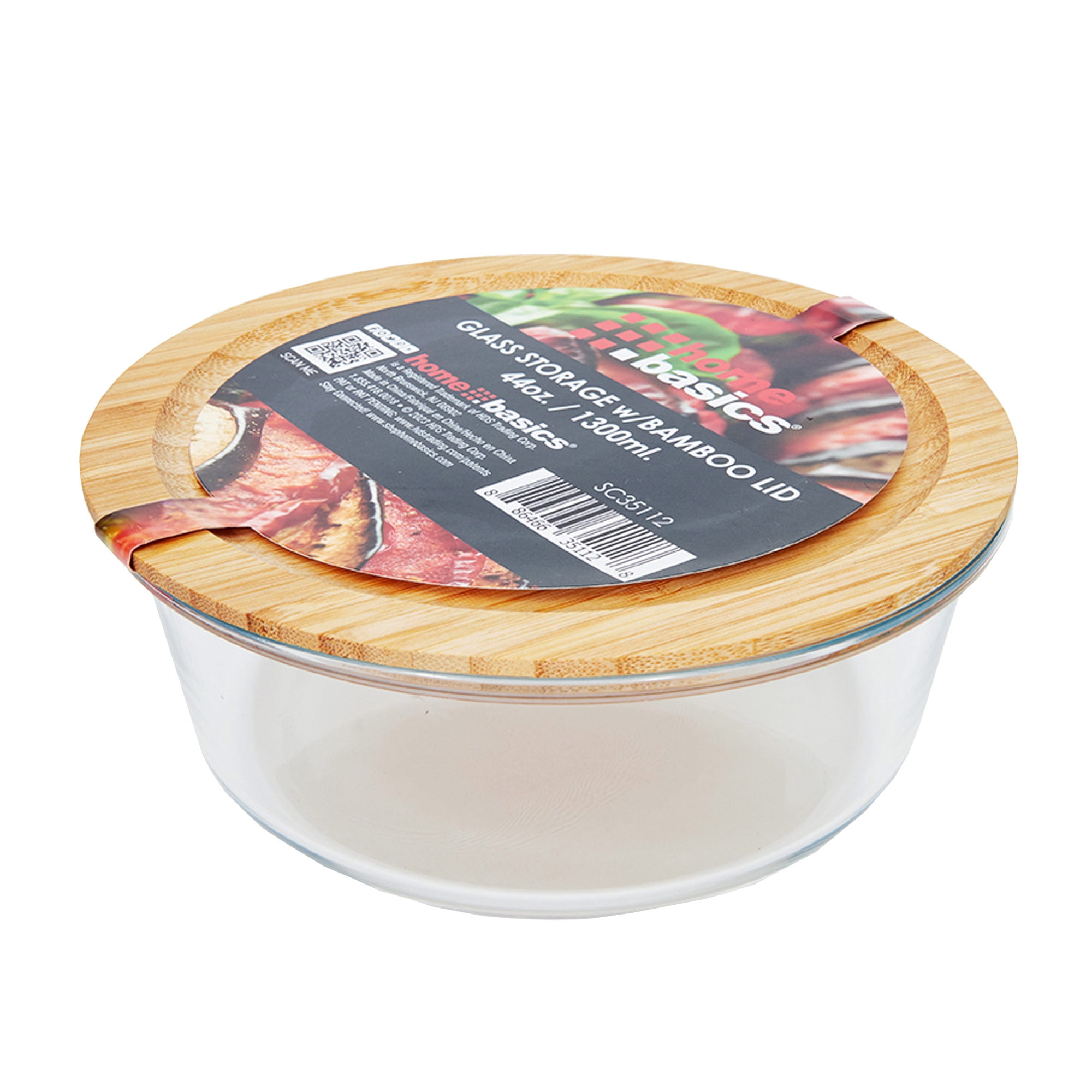 Home Basics Glass Storage Container With Bamboo Lid Round, 44 Ounces ...