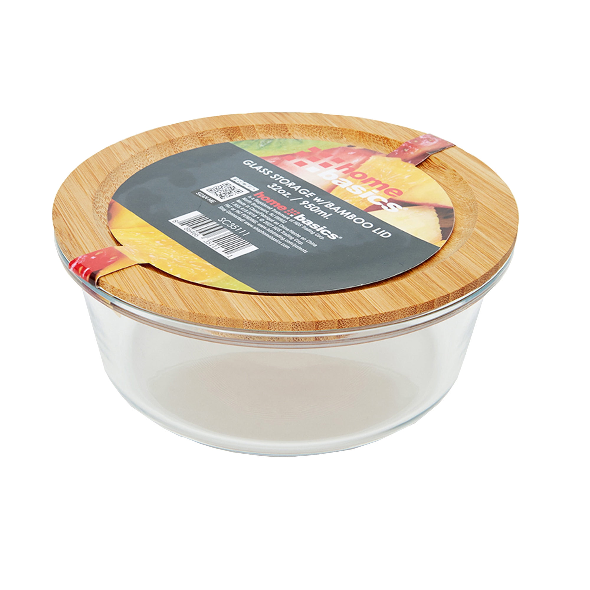Home Basics Glass Storage Container With Bamboo Lid Round, Clear, 32 ...