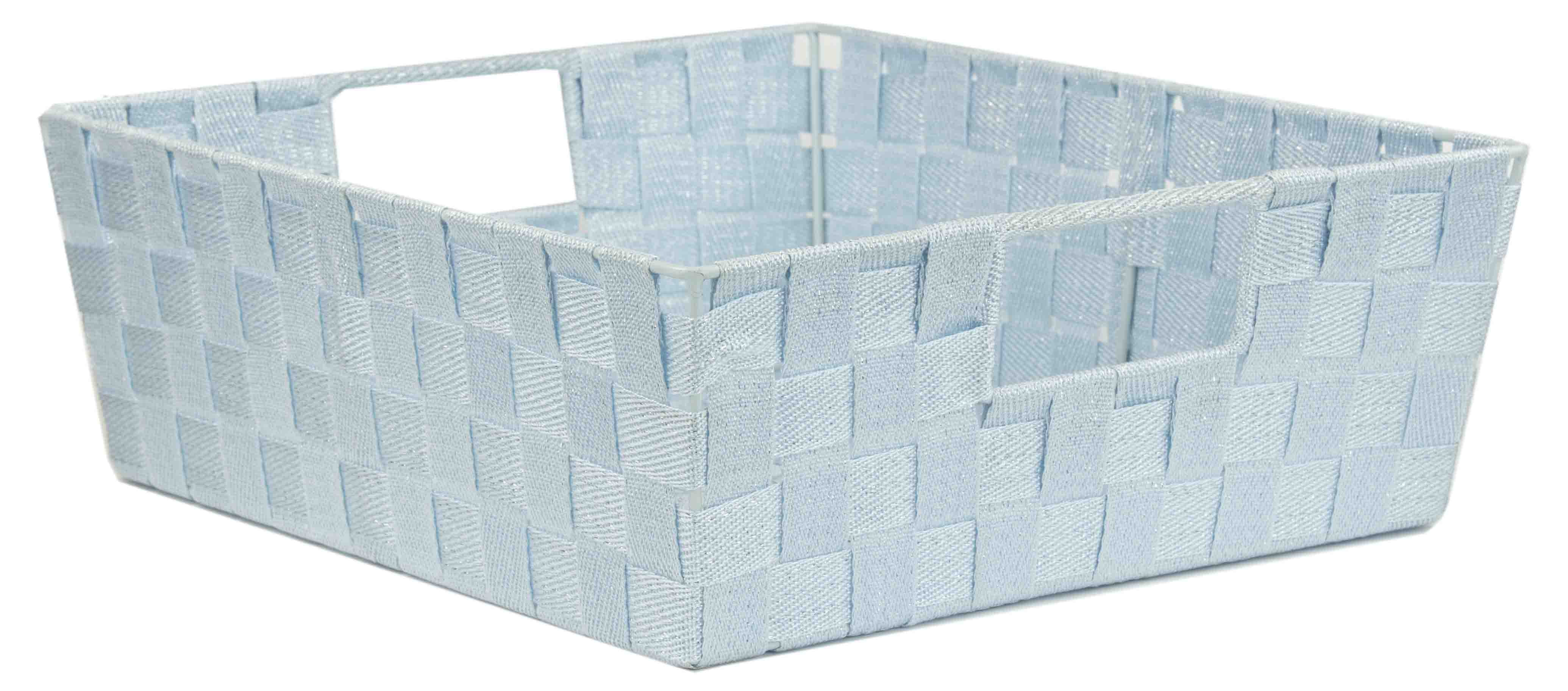 Home Basics Large Polyester Woven Strap Open Bin, Metallic Blue ...