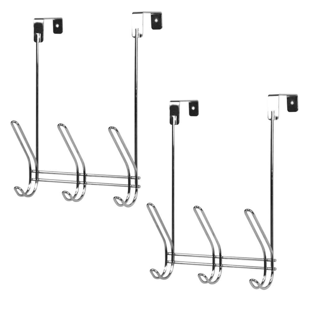 Home Basics Steel 3 Hook Over-The-Door Hanging Rack, Chrome (2 Pack ...