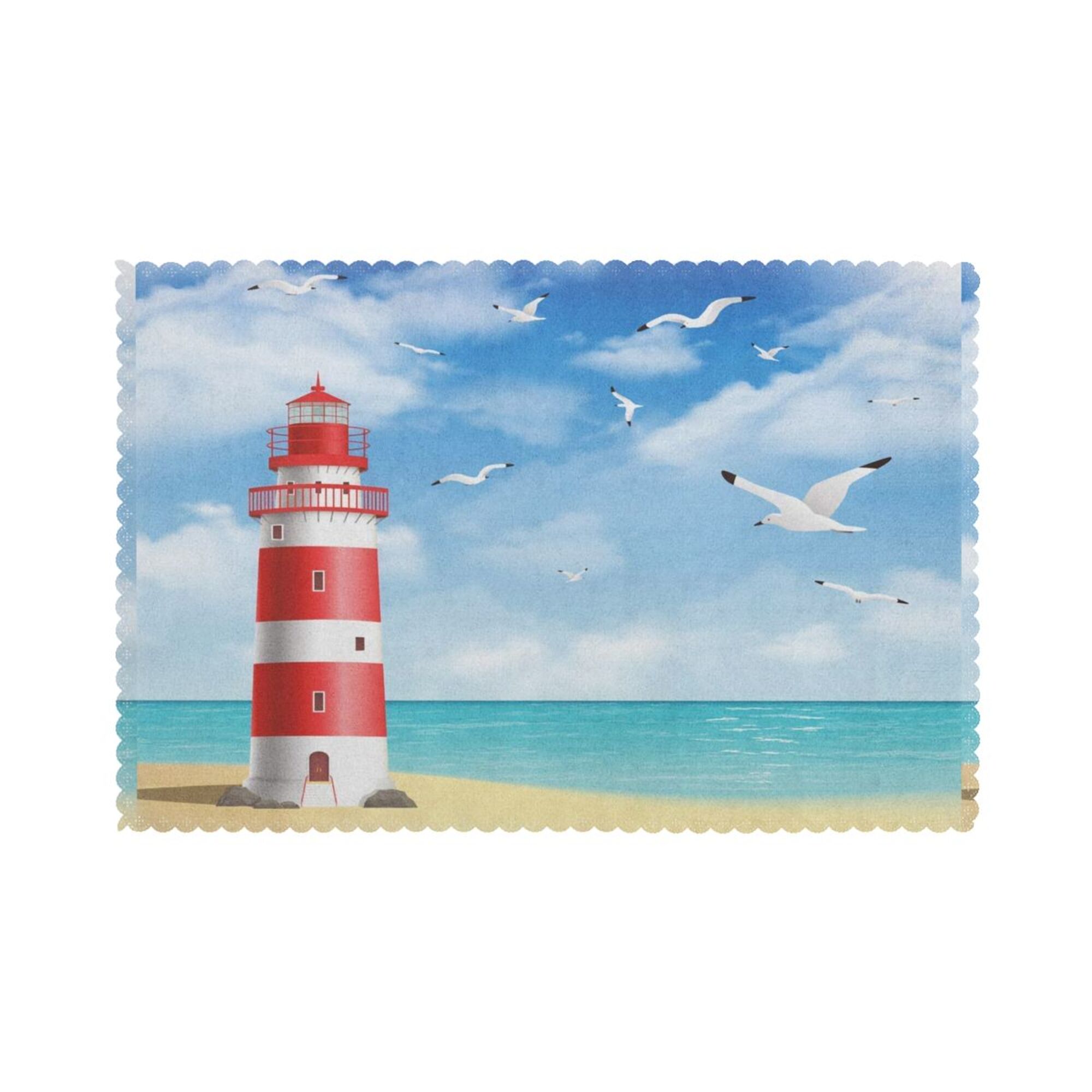 Home Beach, Realistic Illustration Lighthouse Placemats Set Of 6 ...