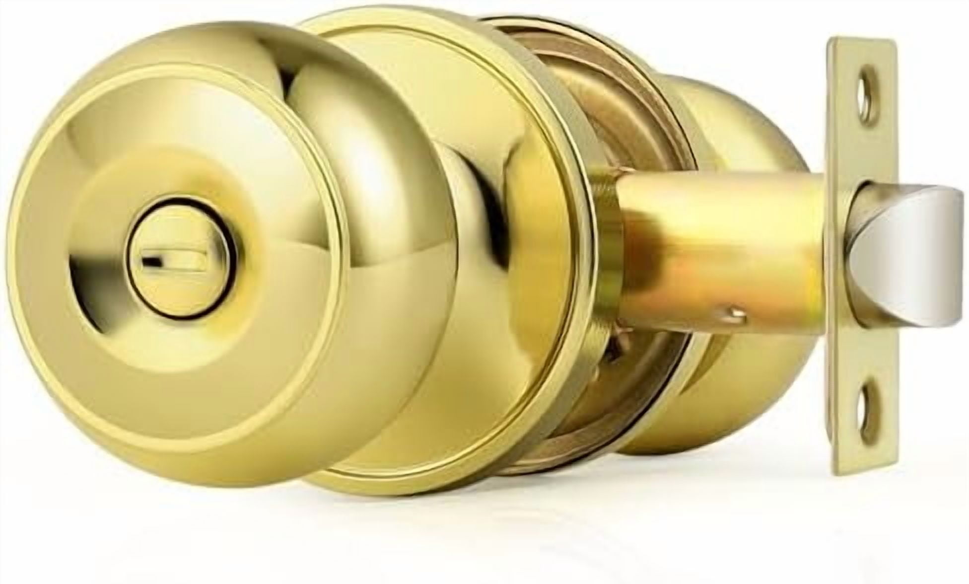 Home Bed & Bath Privacy Door Knob in Polished Brass, Flat Ball Interior ...