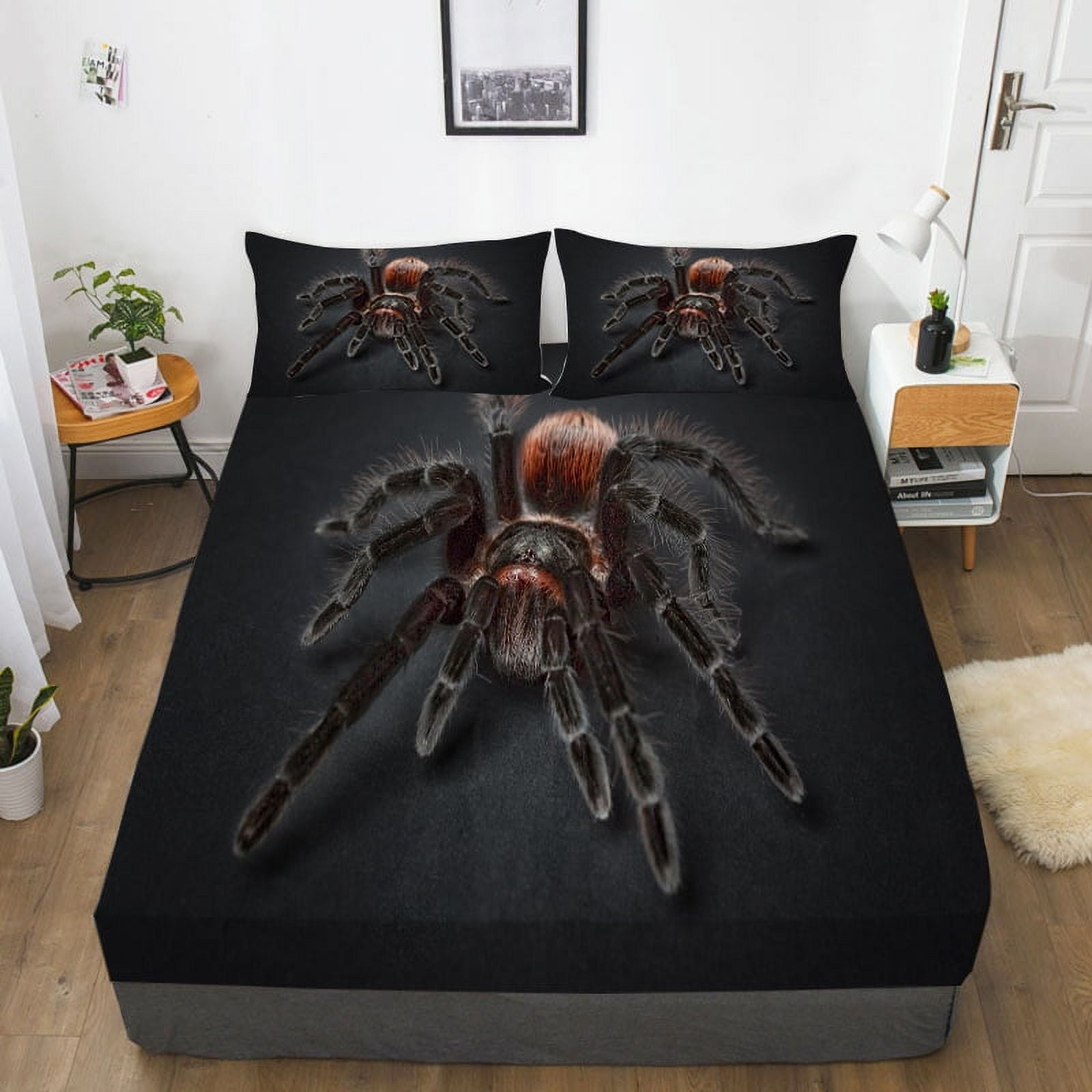 Home Bed Set Black Background Home Textiles 3D Spider Painting Bedding ...