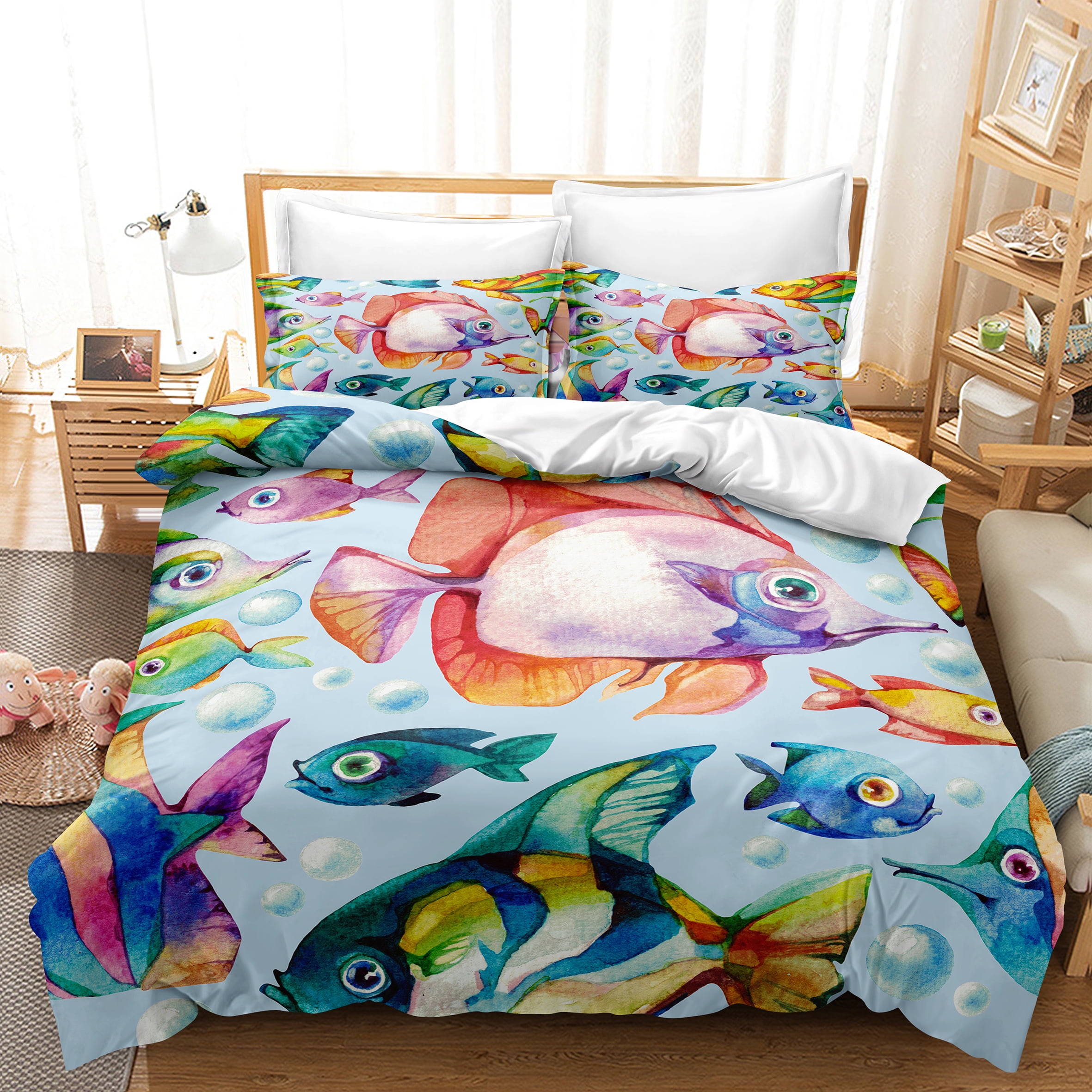Home Bed Set Quilt Cover Set Sea Turtle Painting Bedding Cover Suit Boy ...