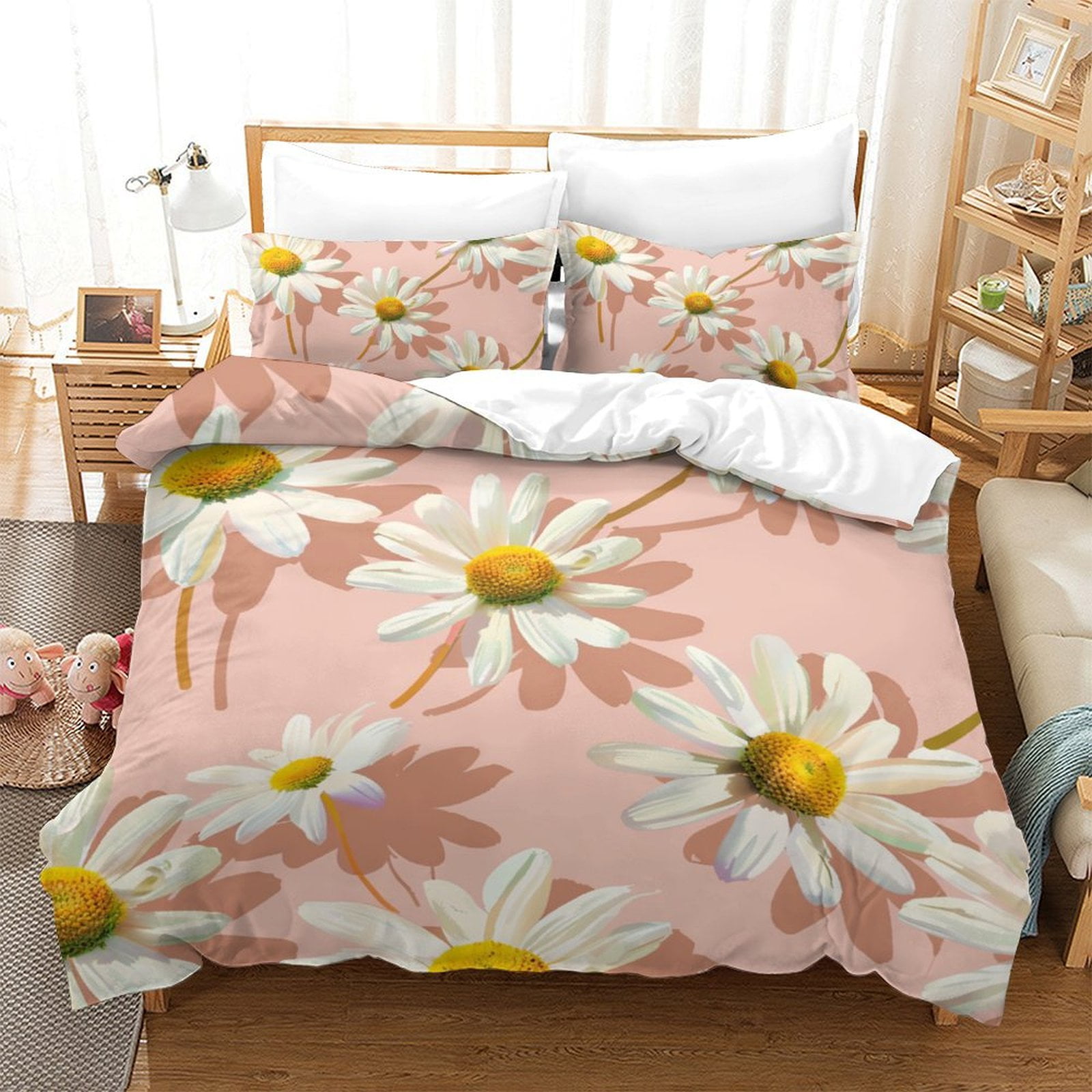 Home Bedclothes Daisy Printed Duvet Cover Set Pink Bedspreads for Girl ...
