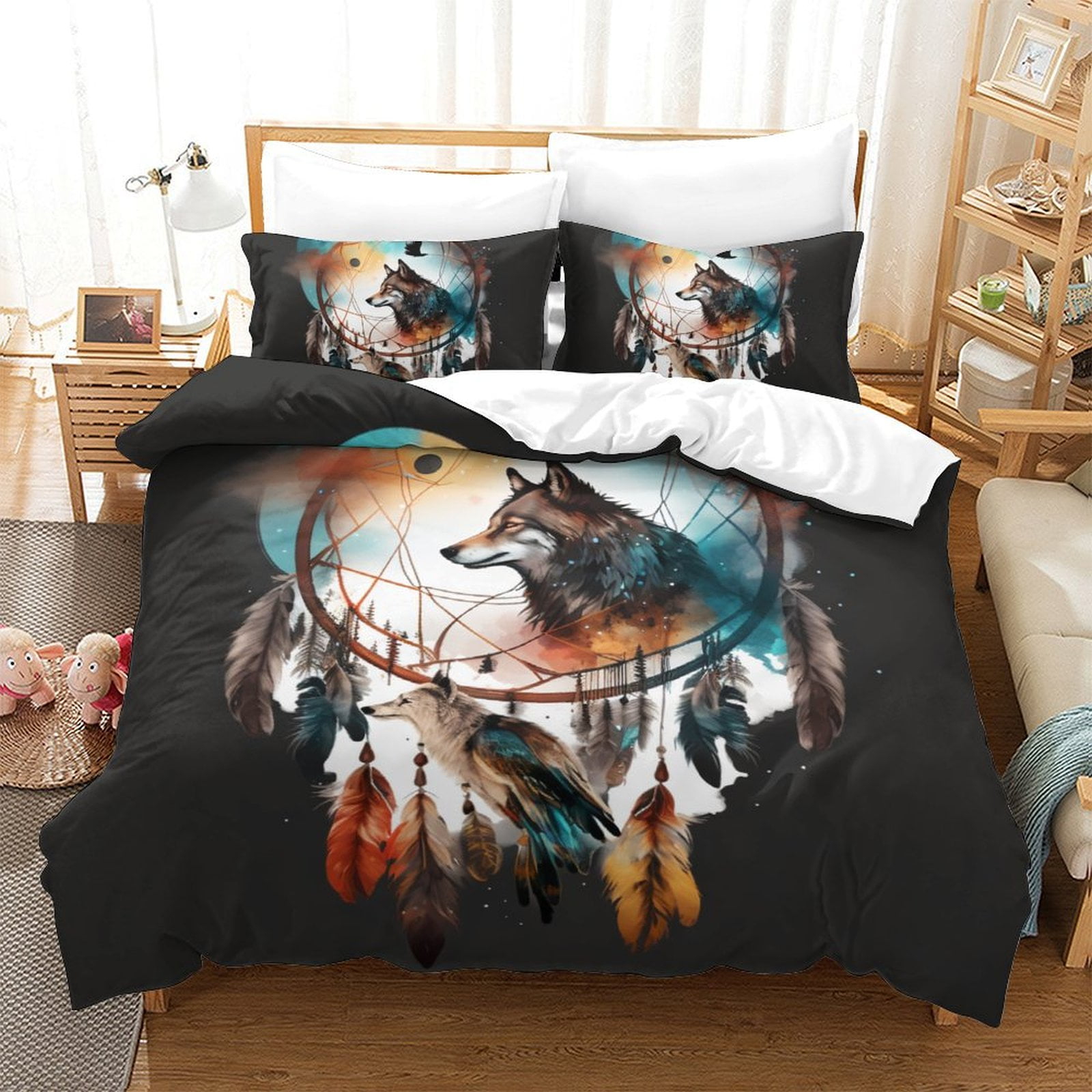 Home Bedclothes Dream Catcher Wolf Printed Duvet Cover Set Boy Man ...