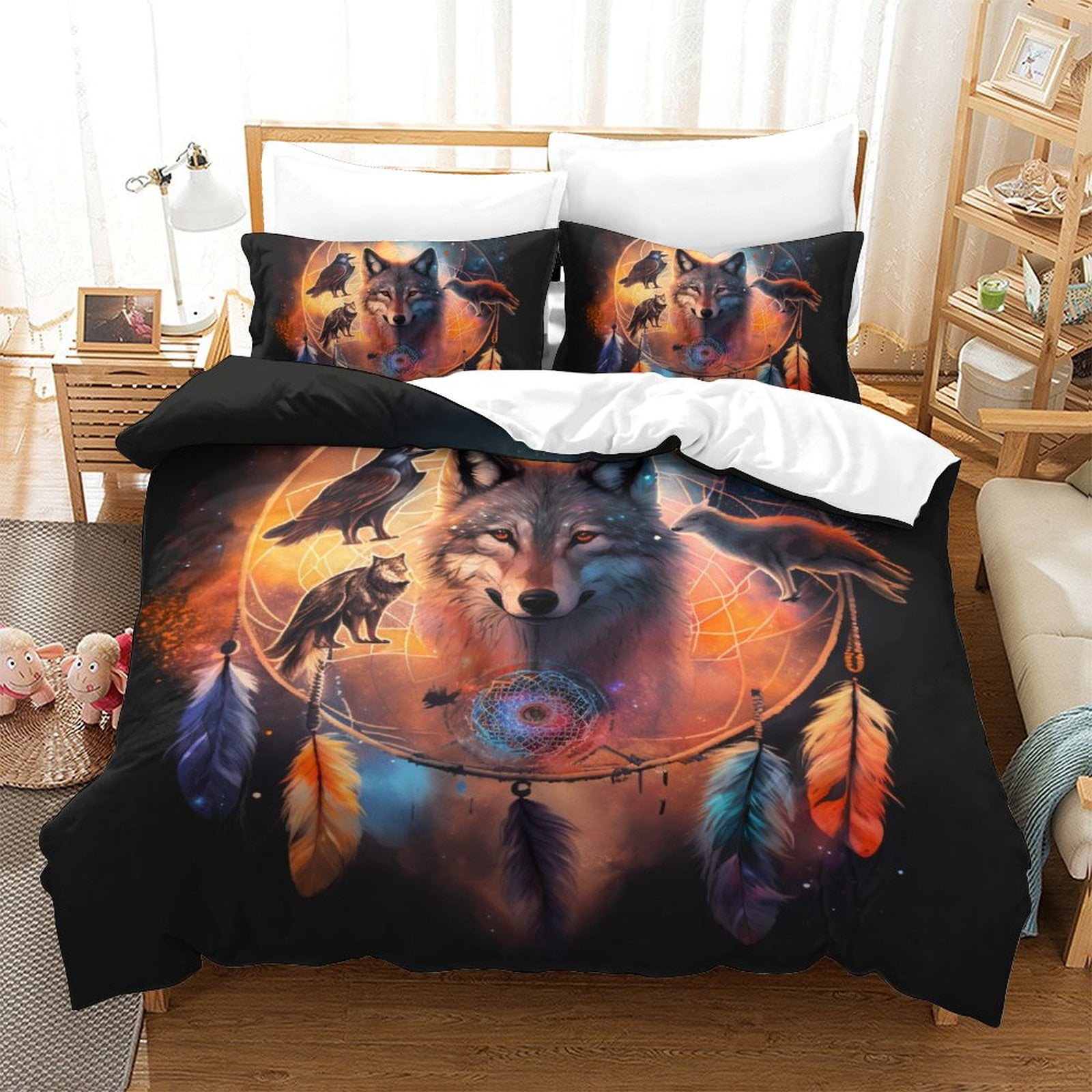 Home Bedclothes Dream Catcher Wolf Printed Duvet Cover Set Boy Man ...