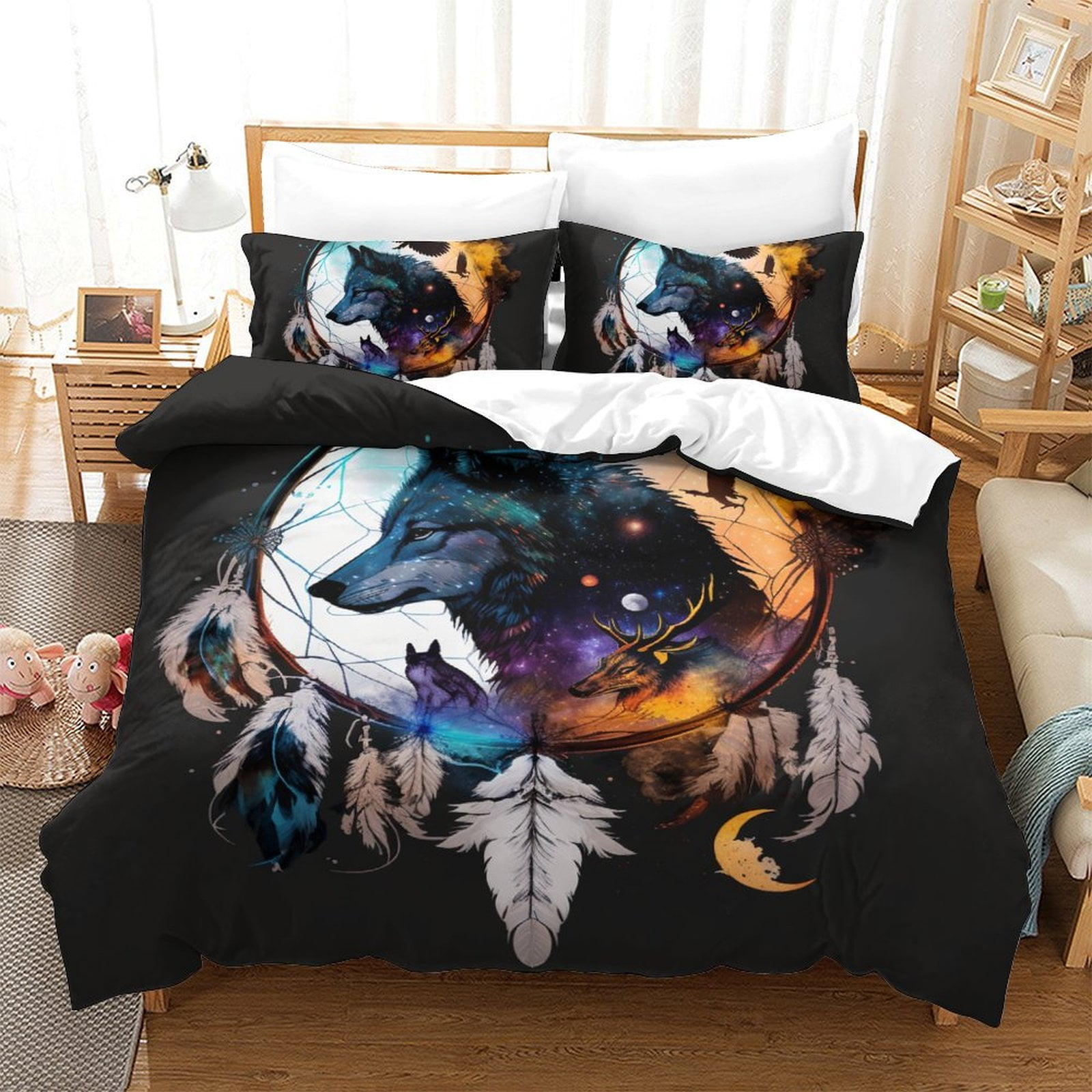 Home Bedclothes Dream Catcher Wolf Printed Duvet Cover Set Boy Man ...