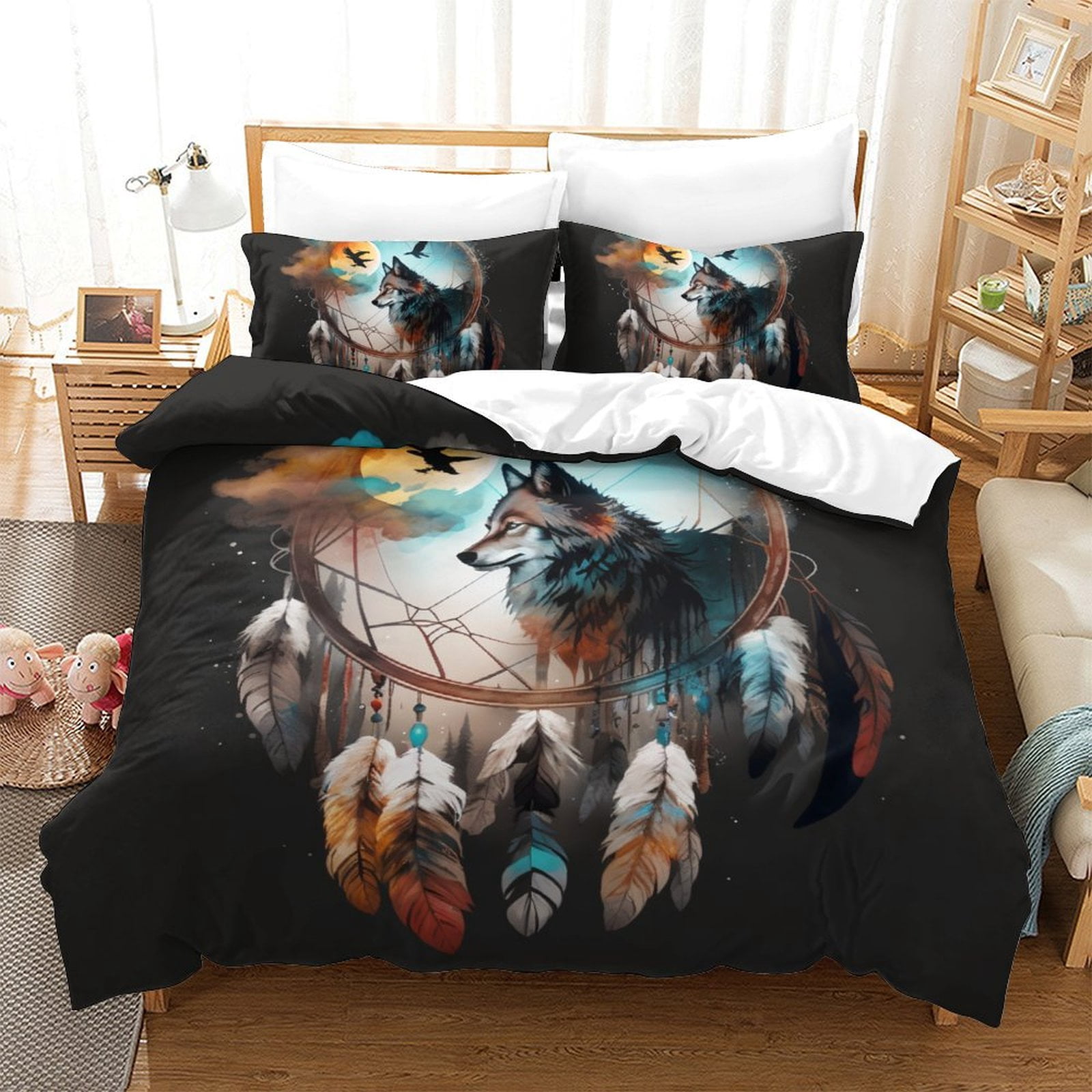 Home Bedclothes Dream Catcher Wolf Printed Duvet Cover Set Boy Man ...