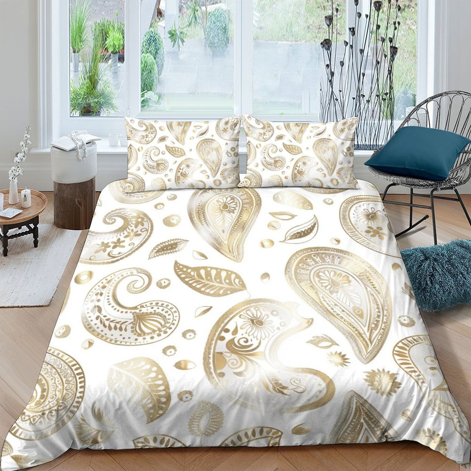 Home Bedclothes Duvet Cover Set Golden Paisley Pattern Printed ...
